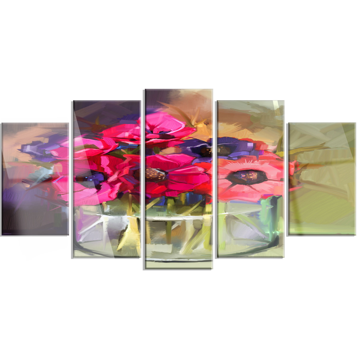 Design Art 'Red Anonymous Flower Bouquet' 5 Piece Painting Print on ...