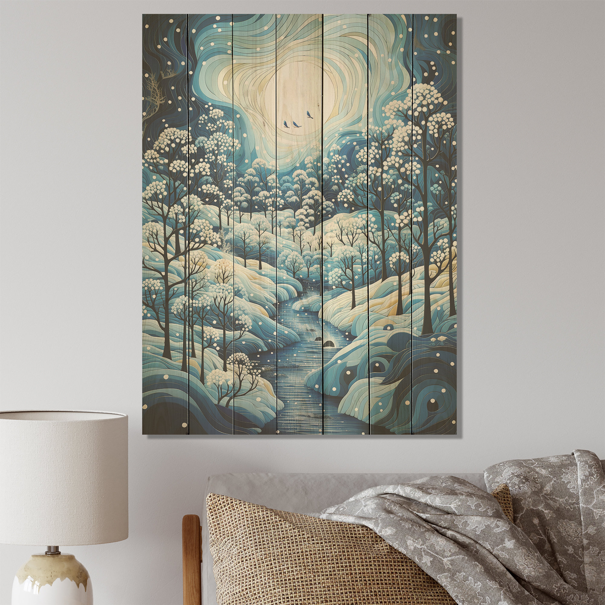 Lark Manor™ Blue And White Path Into Winter Forest I - Forest On Wood ...