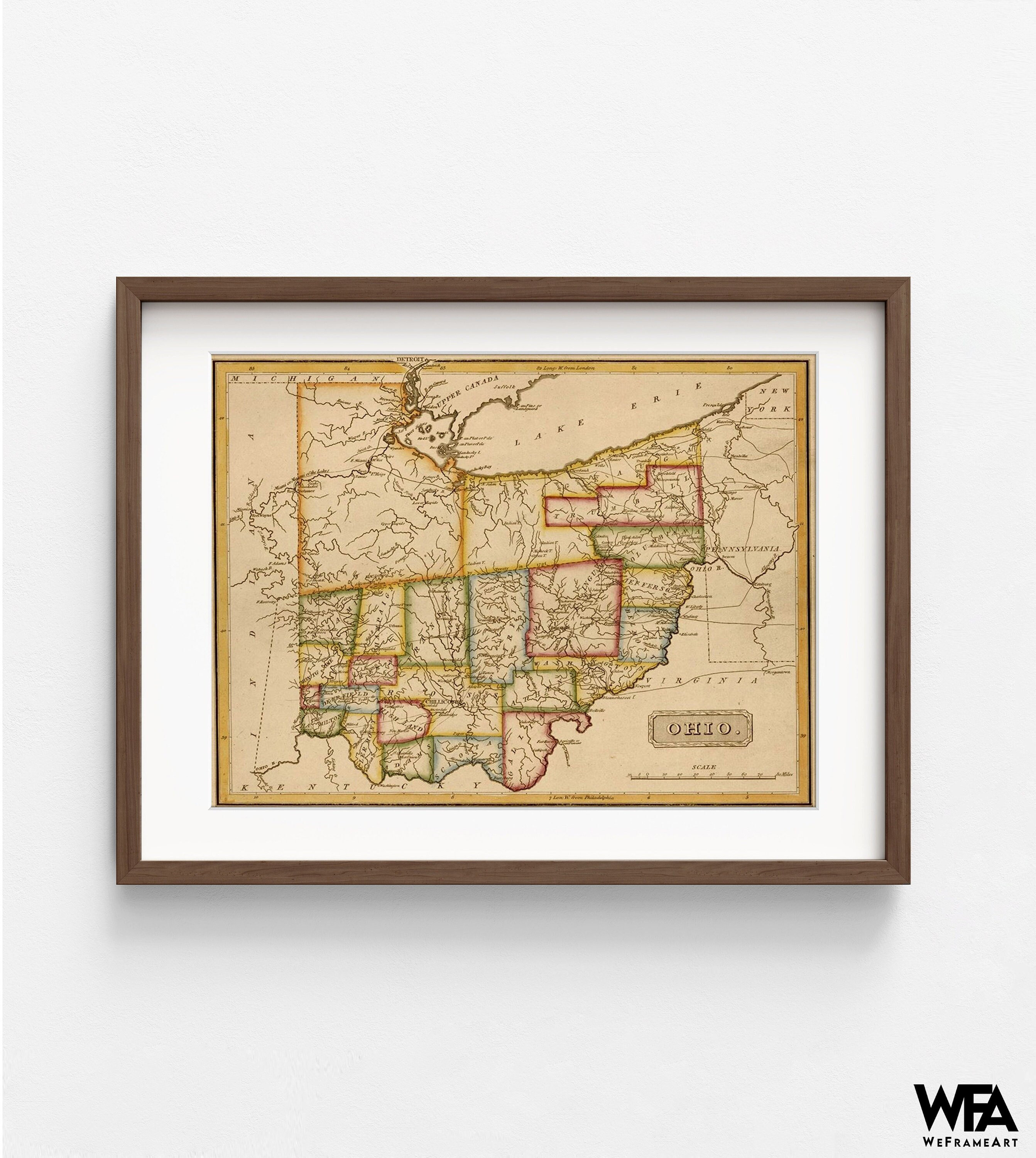 WeFrameArt Ohio 1817, Large Ohio Map, Antique Ohio Gift Map, Rustic USA ...