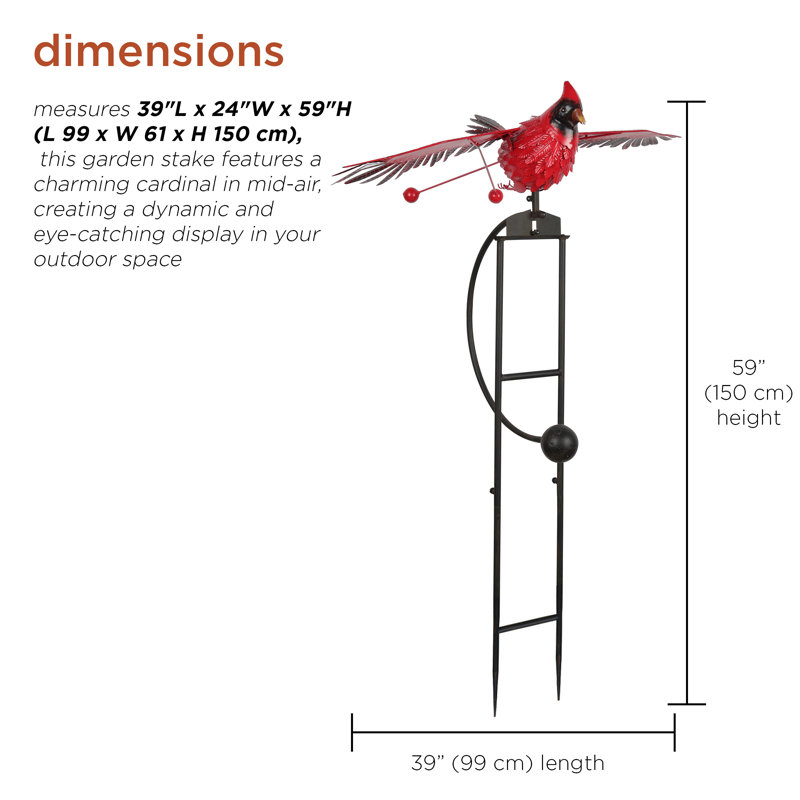 Arlmont & Co. 56"H Metal Rocking Cardinal Stake for Garden, Patio ...