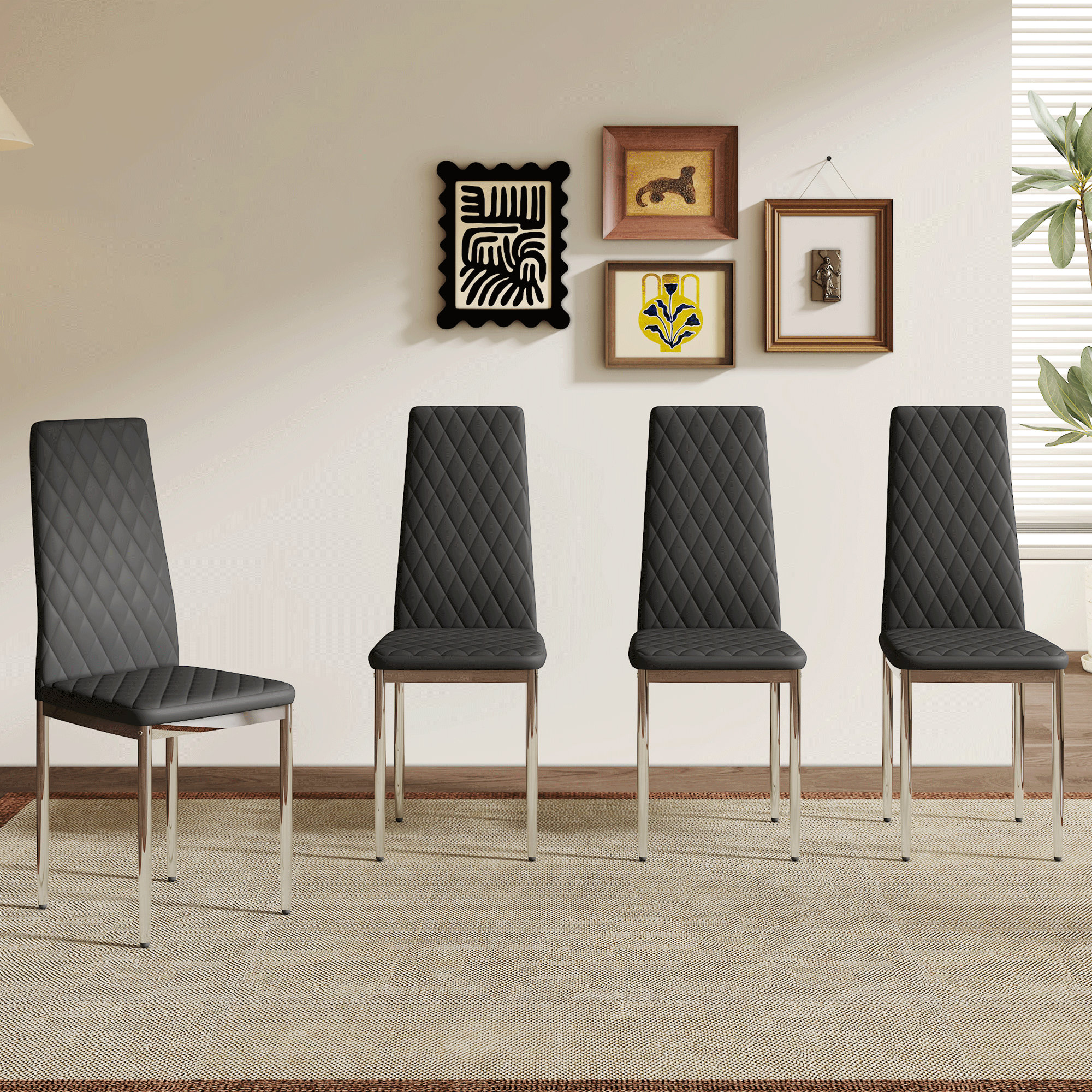 Latitude Run® Set of 4 black pu dining chairs, minimalist design ...
