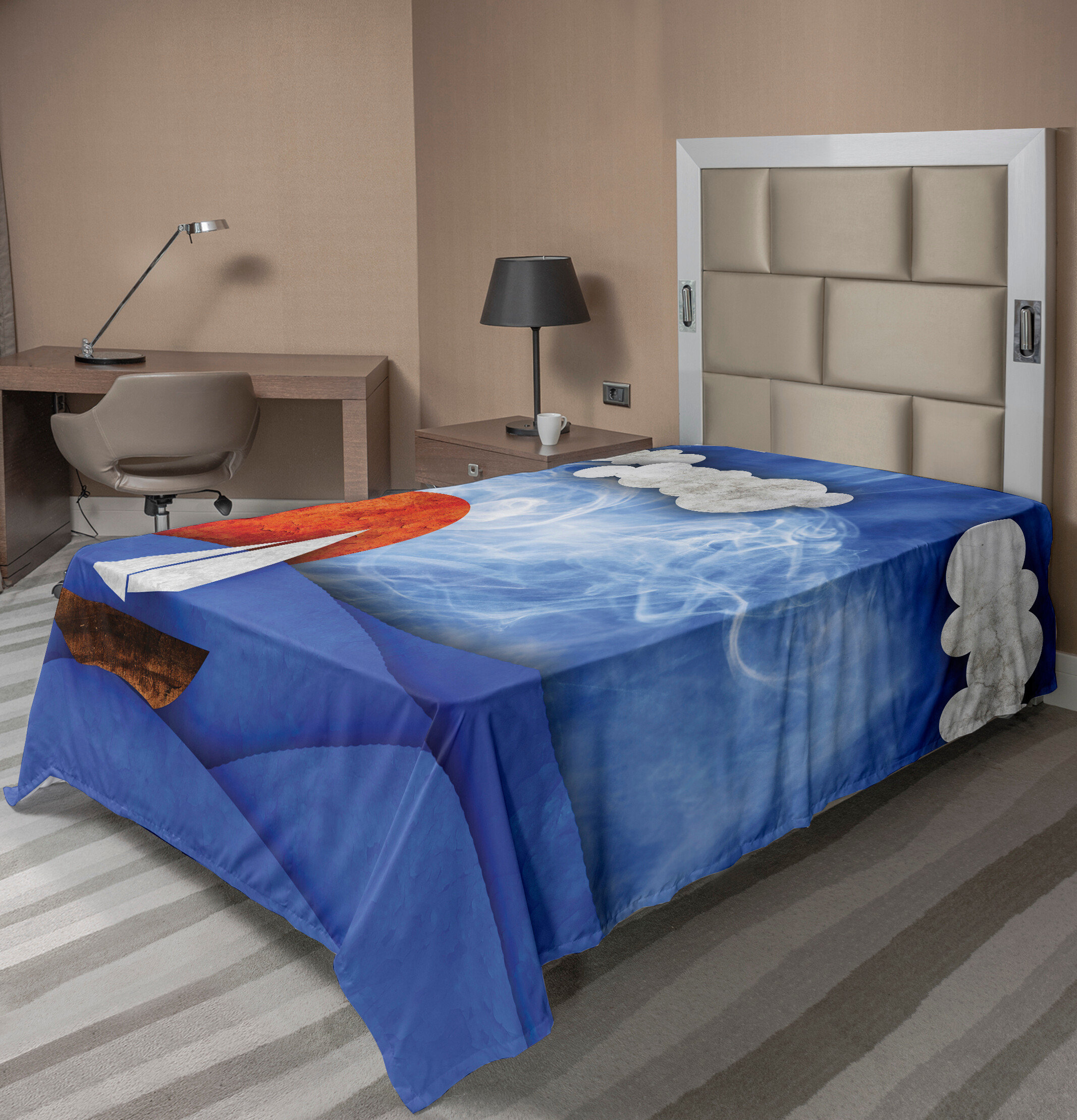Ambesonne Nautical Top Flat Sheet Ship on Misty Waters Blue Orange ...