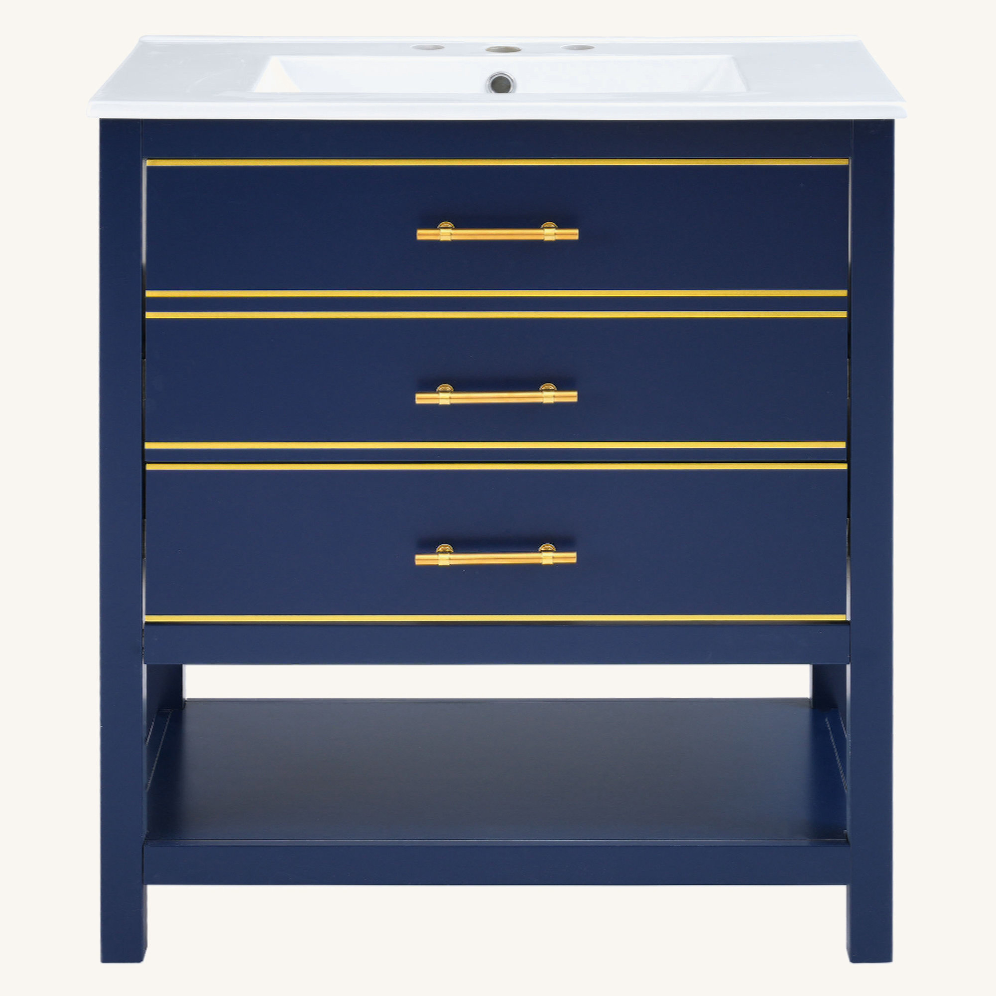 Ebern Designs Modern 30Inch Navy Blue/White Bathroom Vanity Cabinet Combo With Openstorge, Two ...