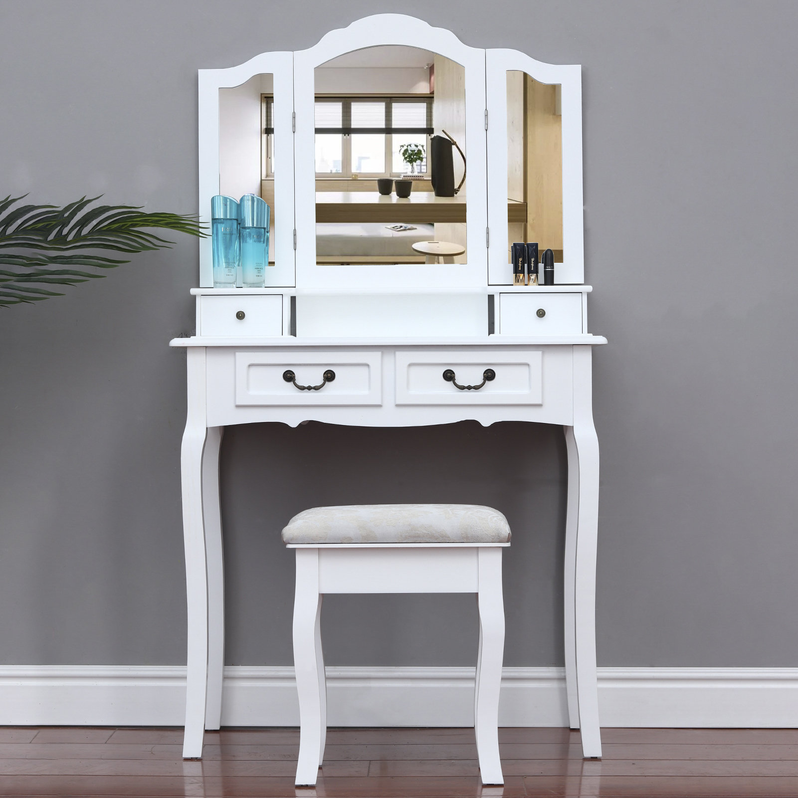 House of Hampton® Pepperell Vanity Set with Stool and Mirror | Wayfair