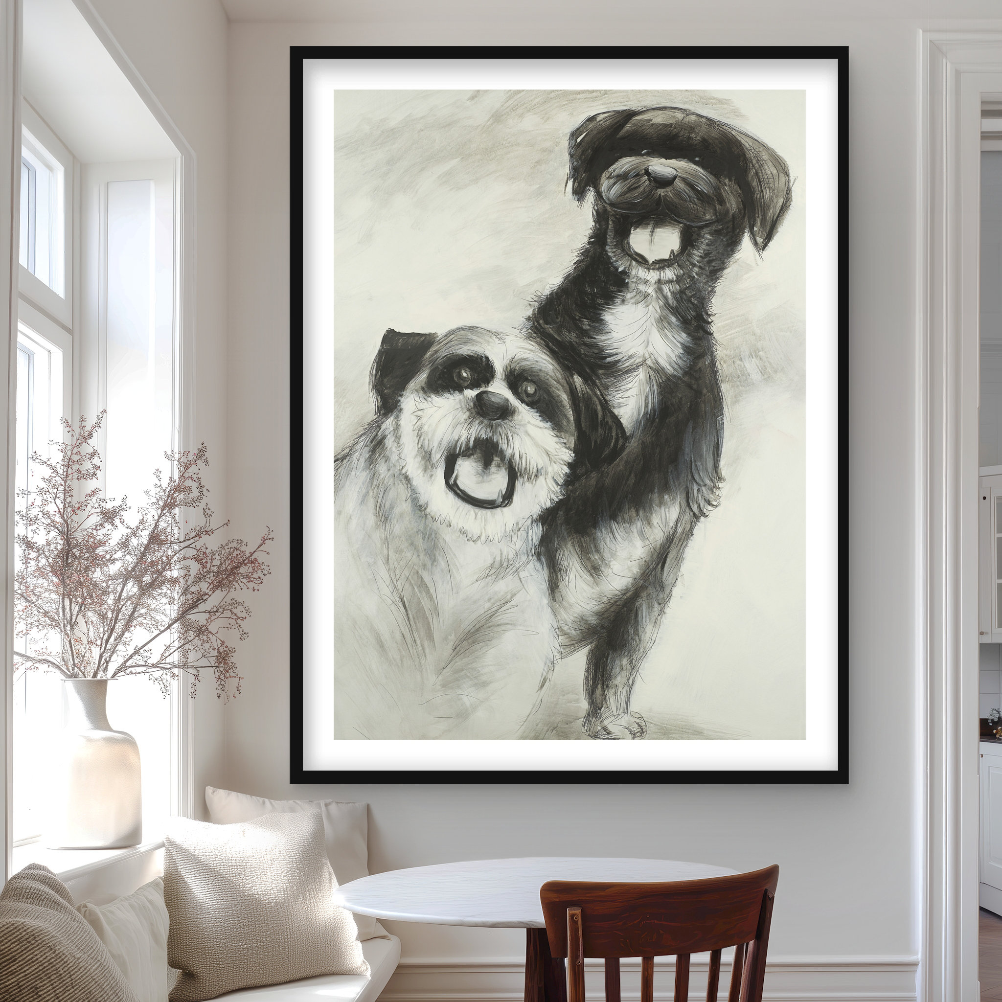 Lark Manor™ Happy dogs sketch - Framed matted print for home decor ...