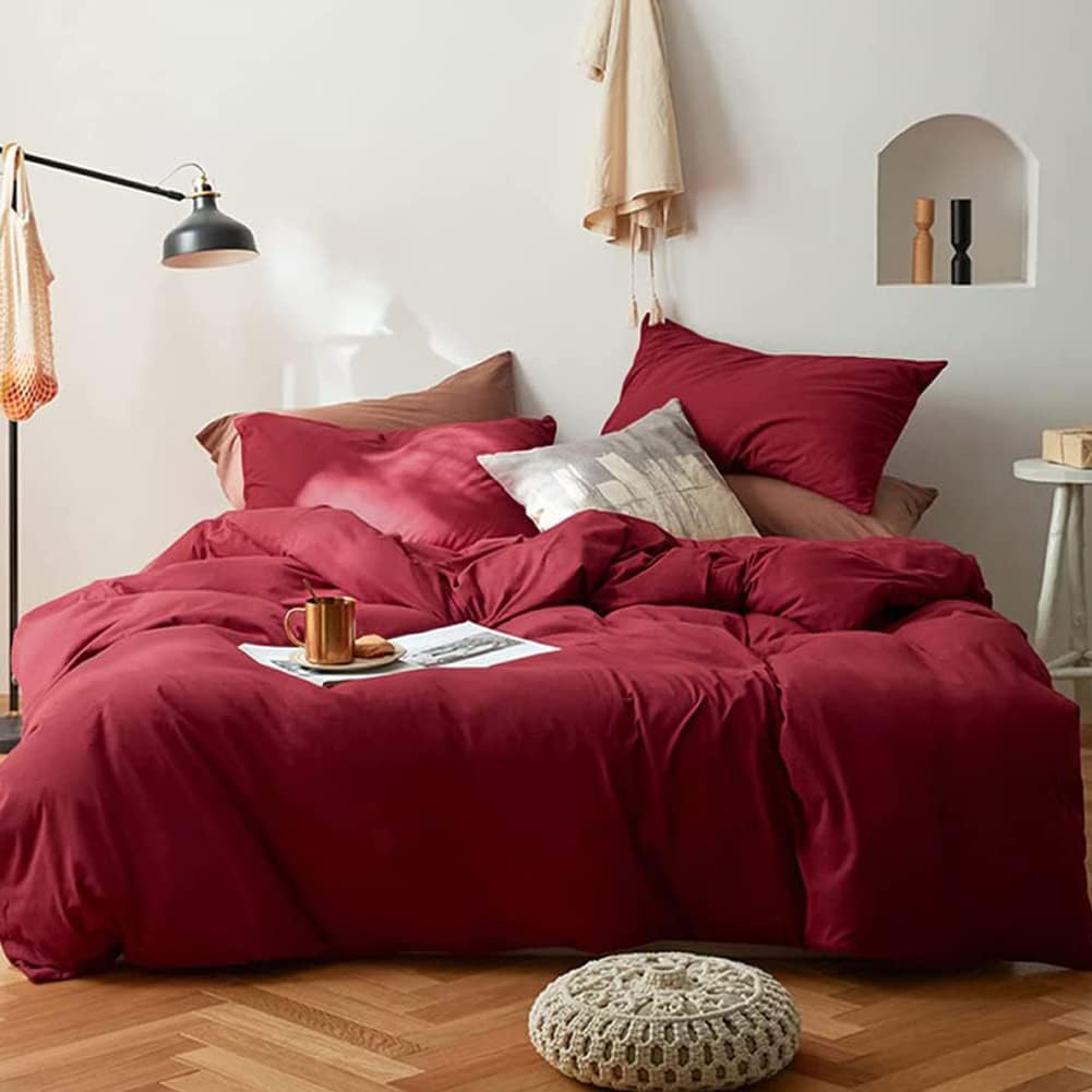 Nayoroom Burgundy Red Solid Wine Red Minimalist Style Modern Duvet ...
