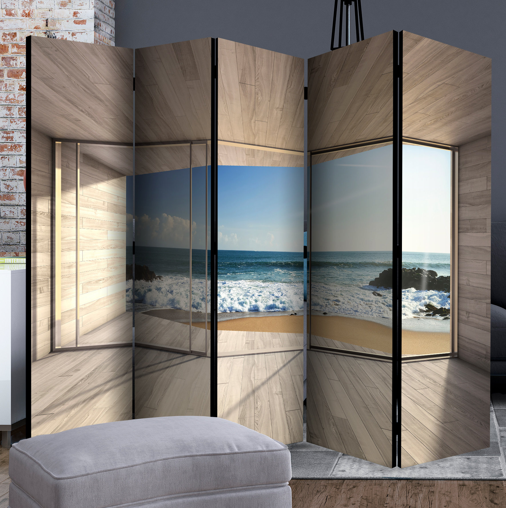 East Urban Home Everdene 89" W x 68" H 5 - Panel Solid Wood Folding ...