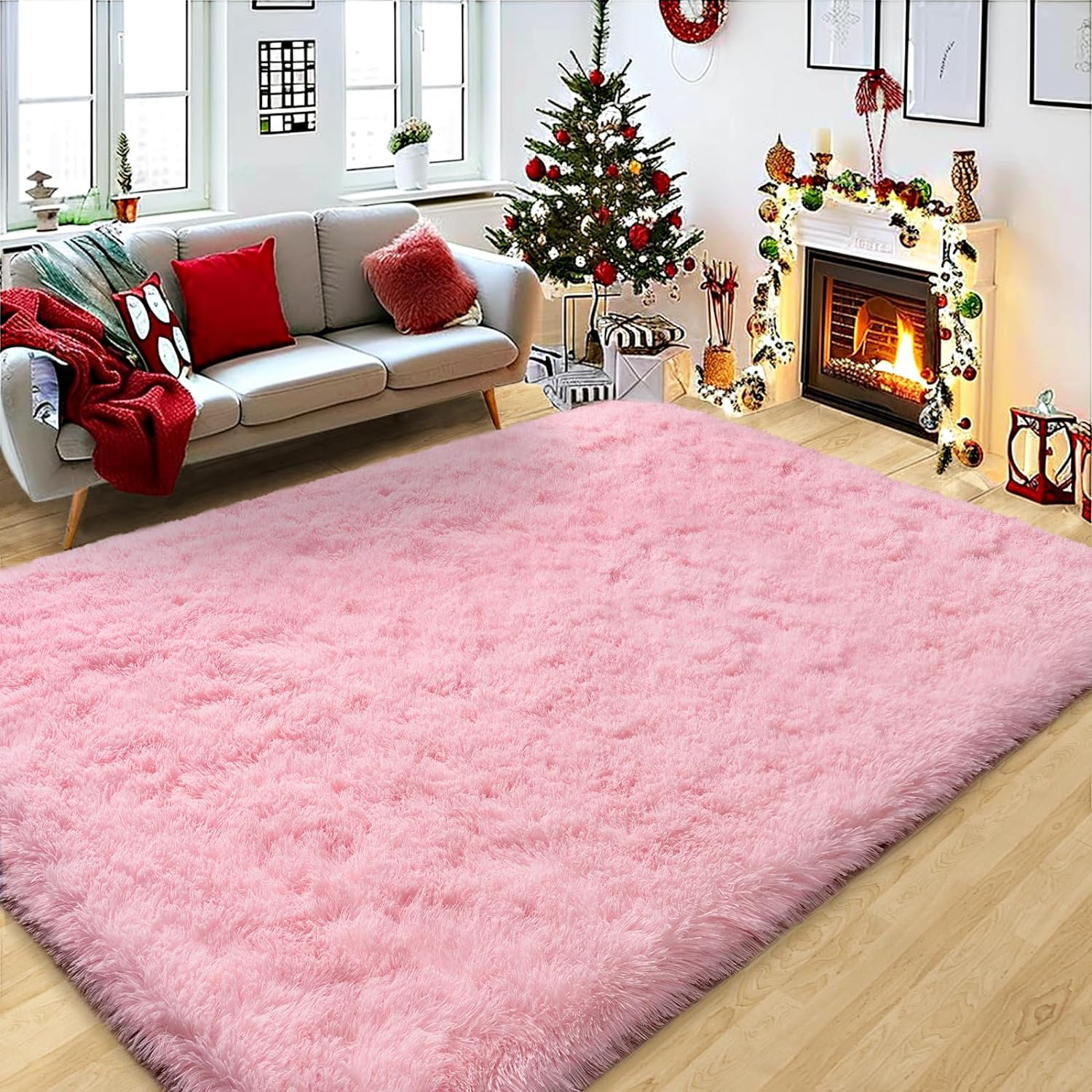 Mercer41 Fluffy Pink Area Rug for Bedroom Girls, 5x7 Soft Fuzzy Plush ...