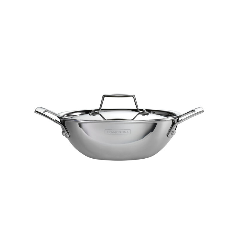 Tramontina Utsava Tri-Ply Clad Stainless Steel Kadai with Lid, Kadhai ...