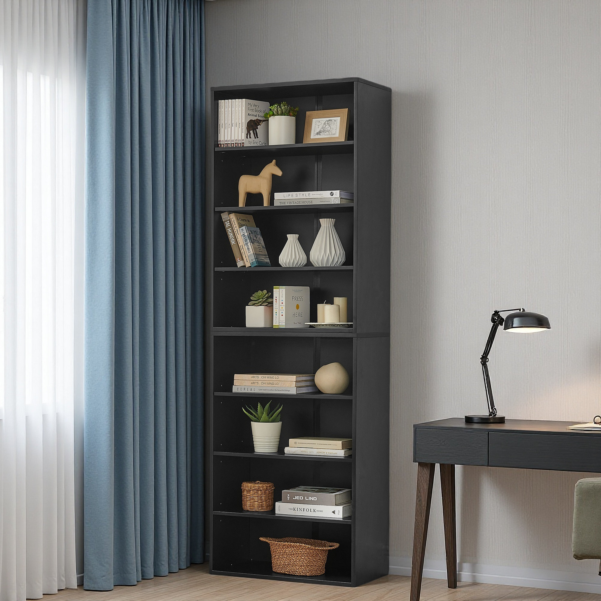 Ebern Designs CD DVD Storage Cabinet, Bookcase, Adjustable Shelf 8-Layer Storage, Display ...