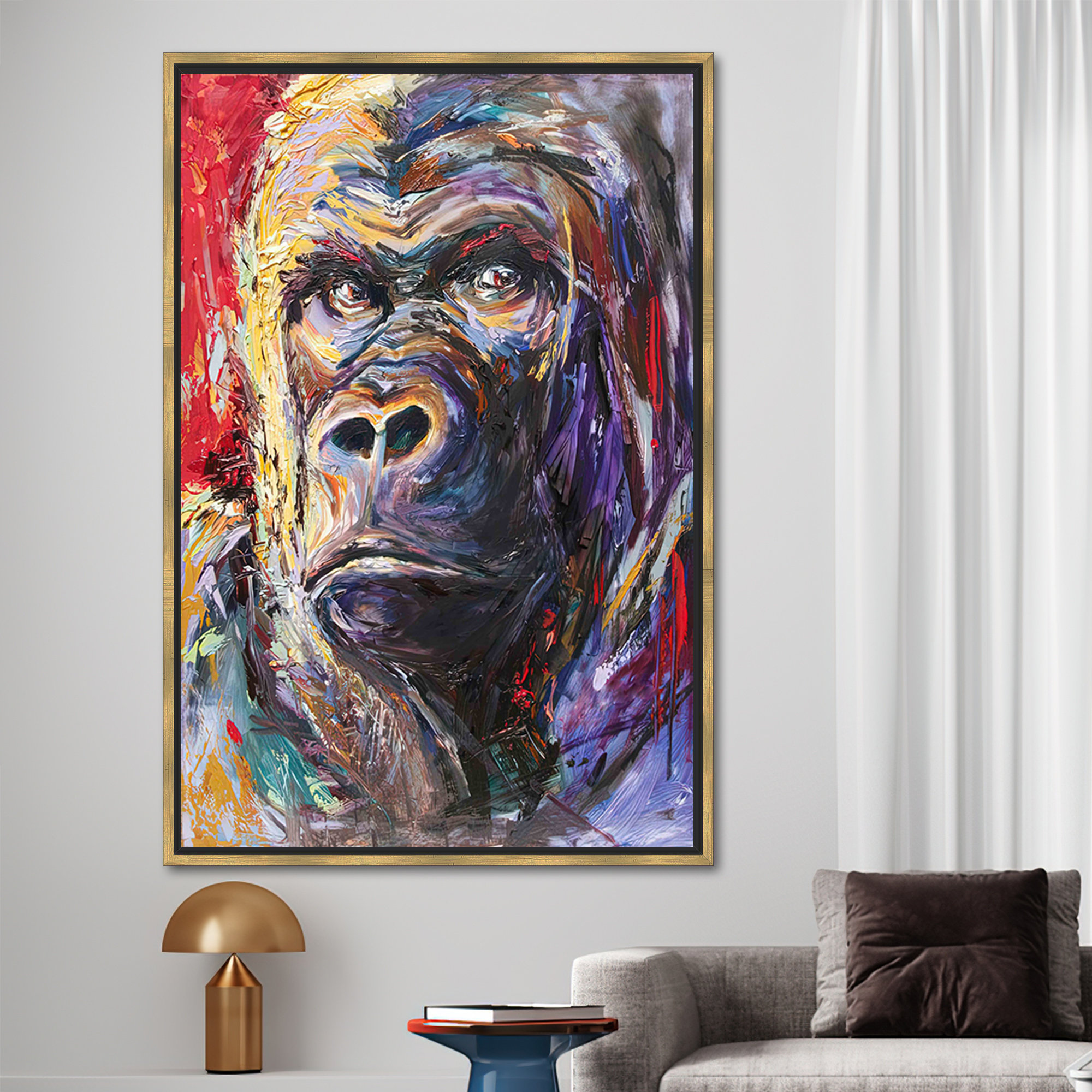 Dakota Fields Peinture abstraite de gorille, art mural gorille, toile ...