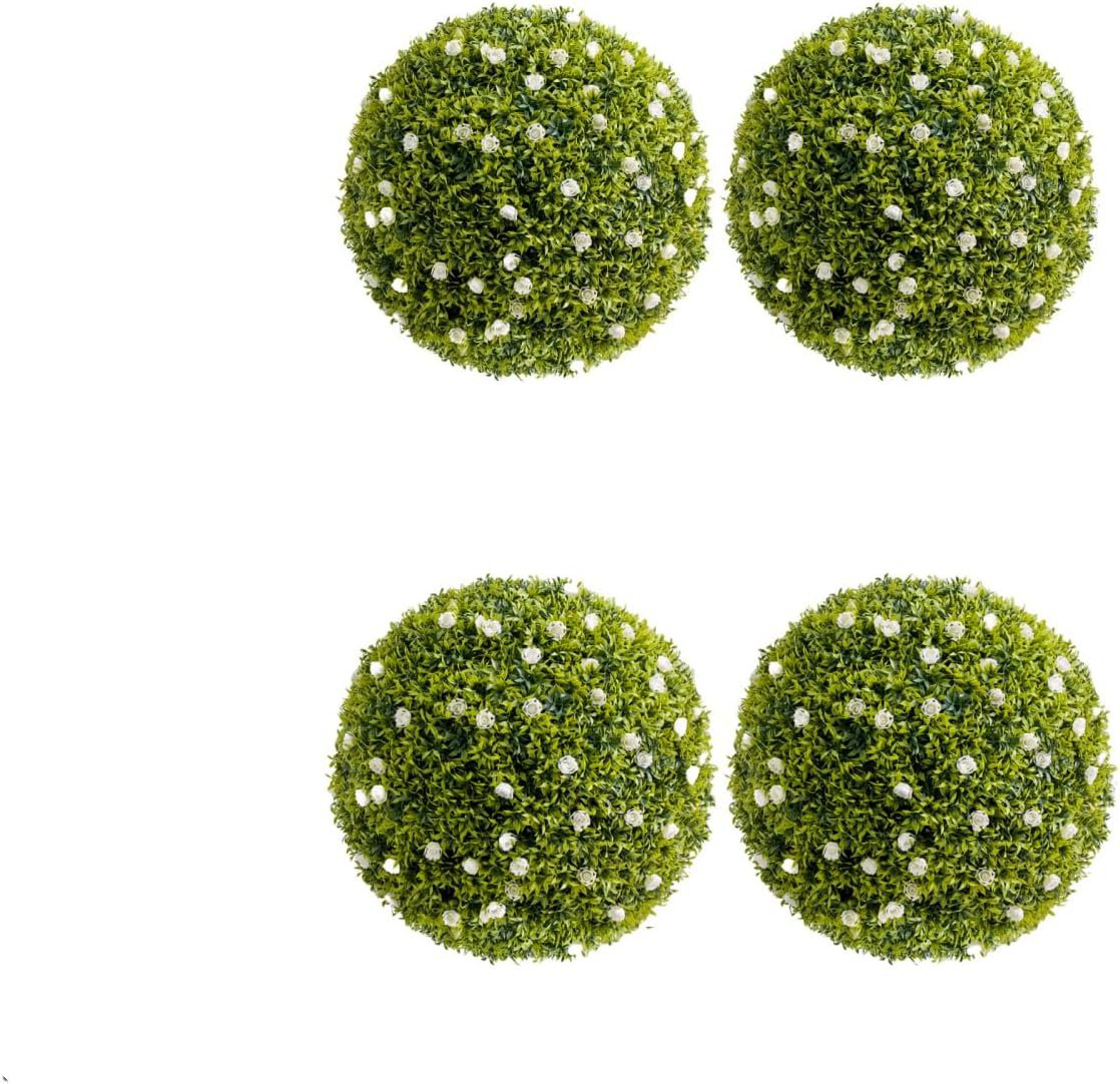 Primrue 4 Pack Artificial Boxwood Topiary Balls with Red Flowers ...