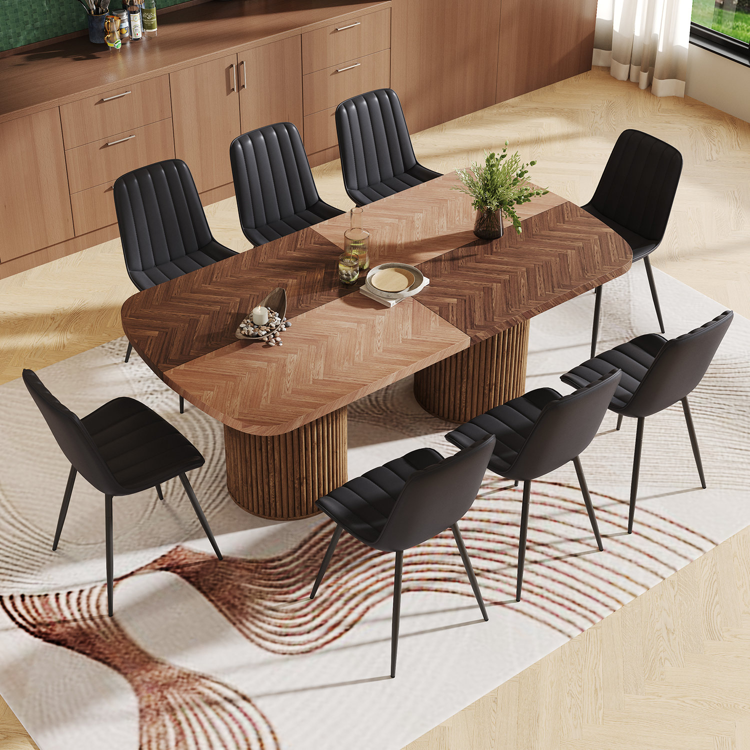 TRQ 9 - Piece Large Farmhouse Kitchen Dinning Table Set Double Robust ...