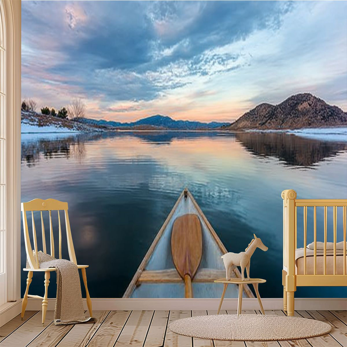 East Urban Home Peel and Stick Wallpaper Wall Mural winter canoe ...