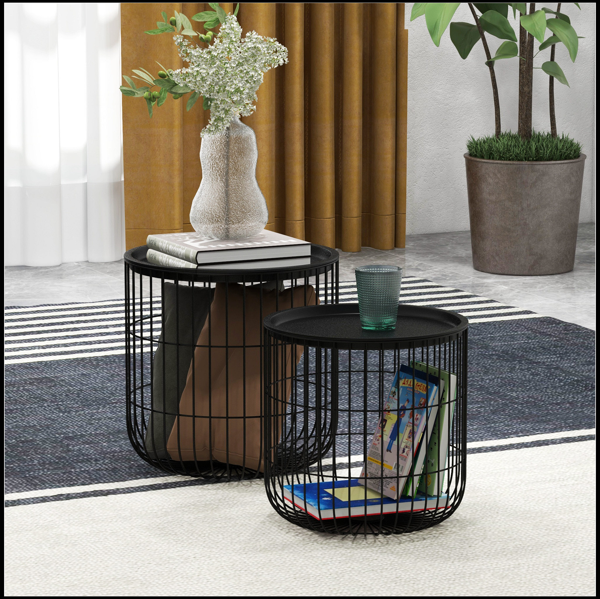 Ivy Bronx Nesting Coffee Tables, Round Coffee Table Set of 2 with Steel ...