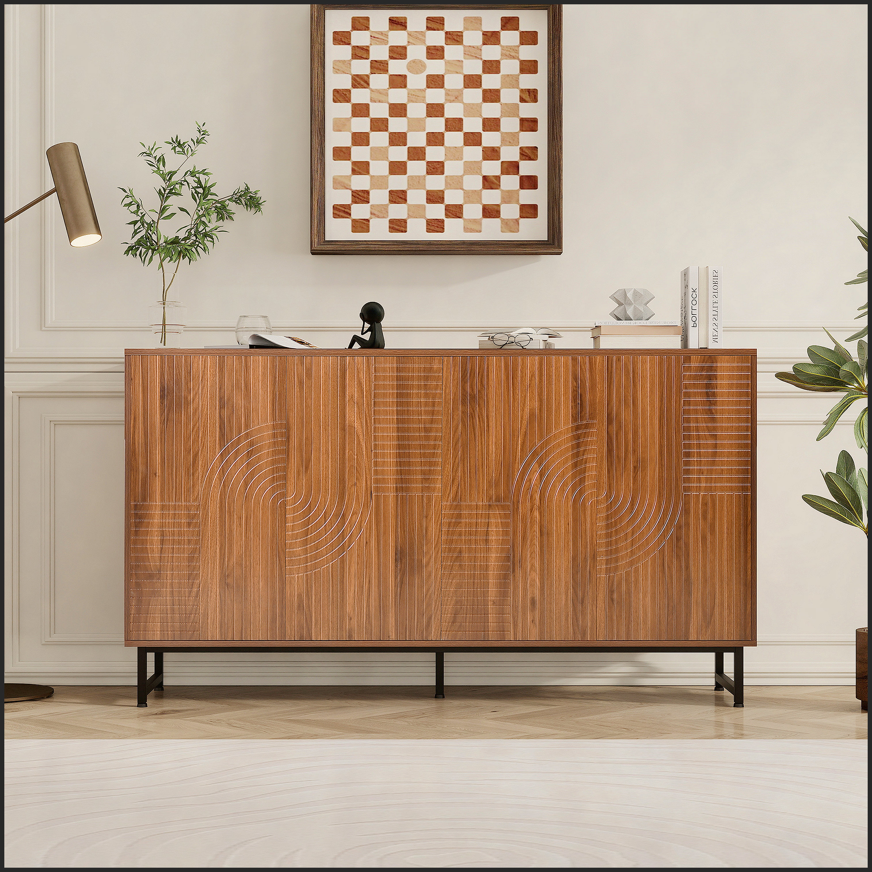 George Oliver Mid-Century Modern Walnut Sideboard Buffet Cabinet ...