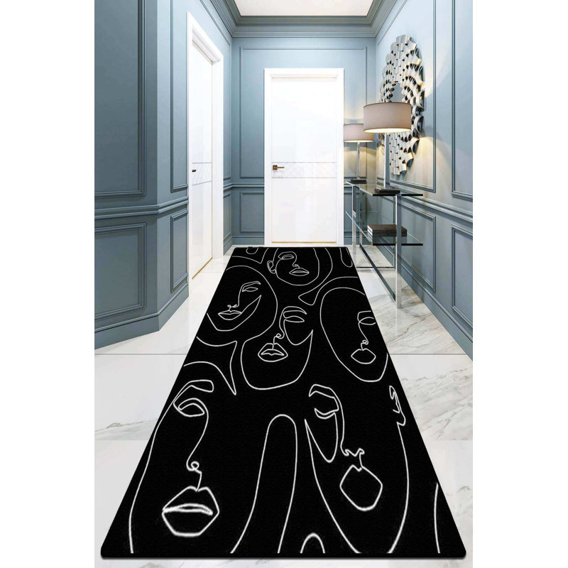 Bless international Performance Black/White Machine Washable Rug | Wayfair