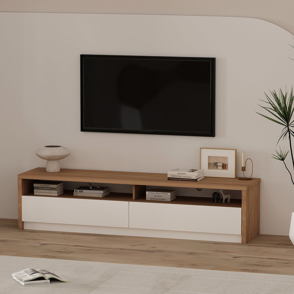 George Oliver Duncan 70" TV Stand In Maple And Off White - Wayfair Canada