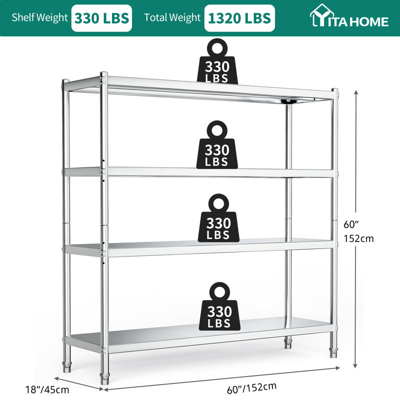 Rebrilliant Aidon 60'' W Stainless Steel Shelving Unit & Reviews | Wayfair