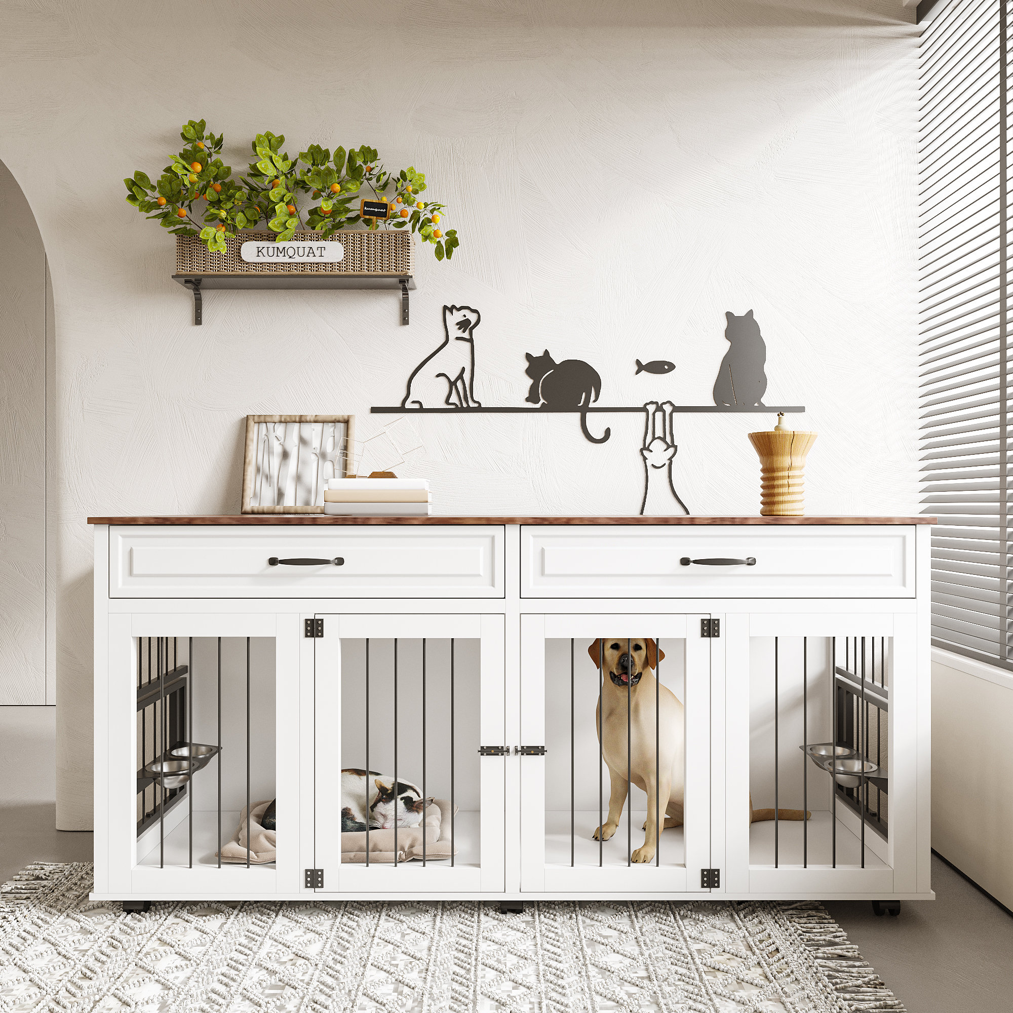 Tucker Murphy Pet™ Dog Crate Funiture With Storage, 71" Wooden Heavy ...