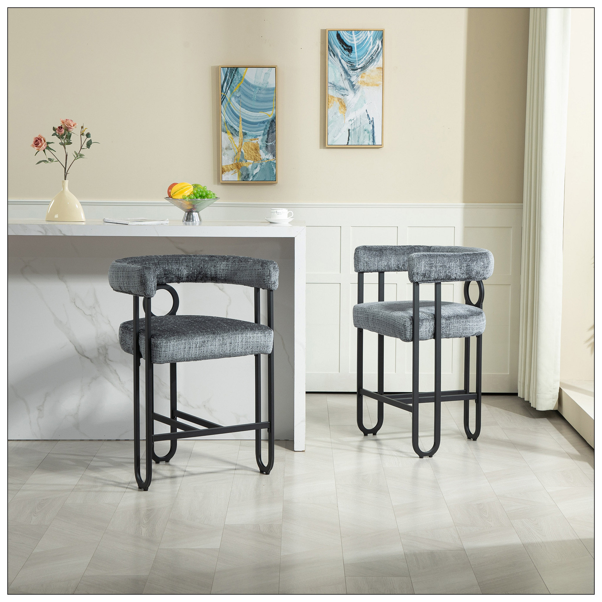 Orren Ellis House Hold Bar Stools, Modern Bar Stool With Back, Black ...