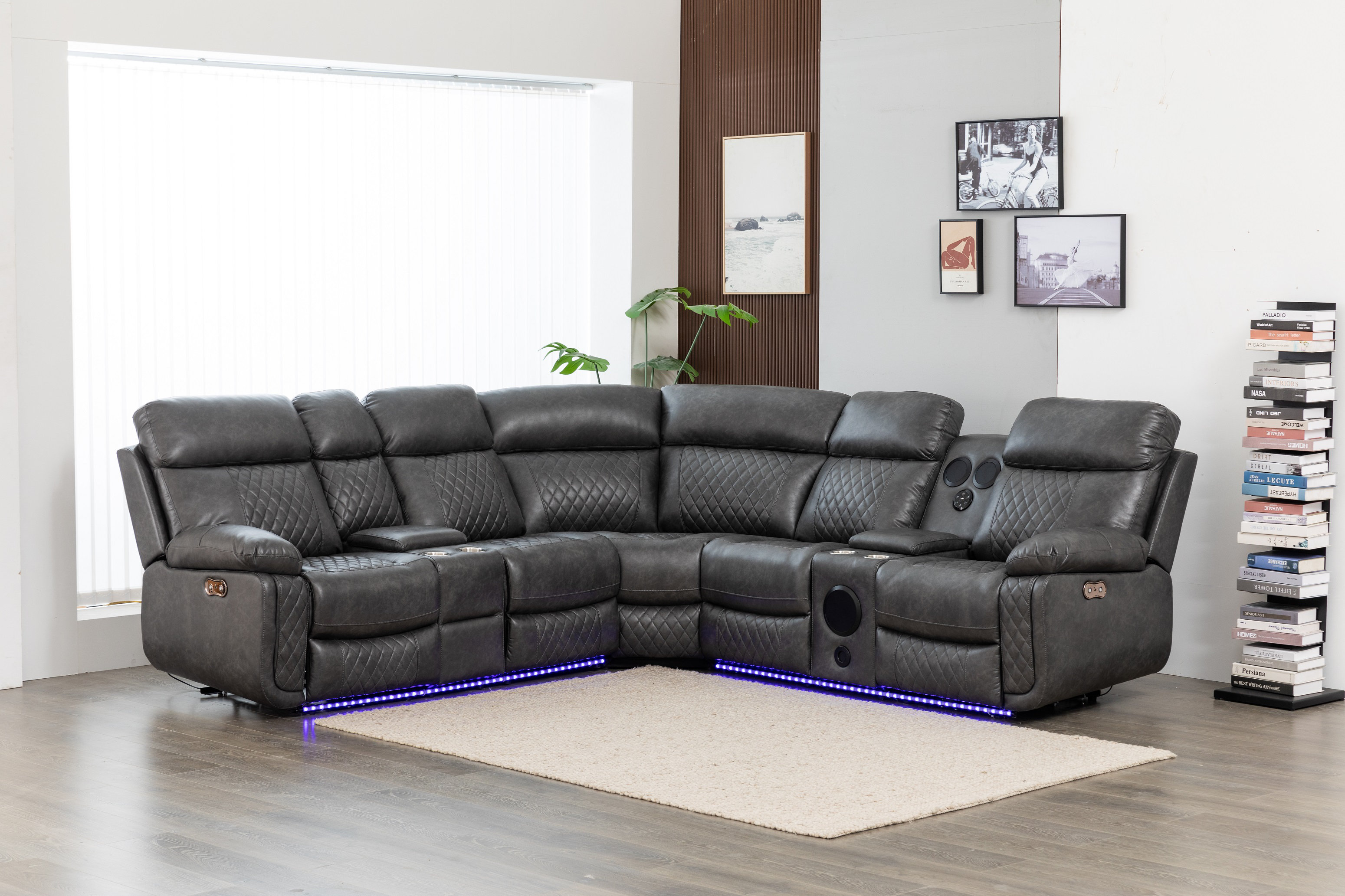 Ivy Bronx Palerem 98.5" Wide Vegan Leather Power Reclining Sectional ...