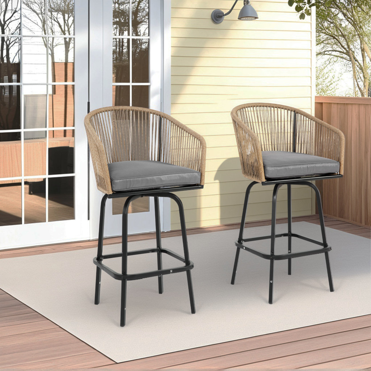 Bay Isle Home™ Outdoor Bar Stools Set Of 2, 2-Piece Patio Bar Stools ...