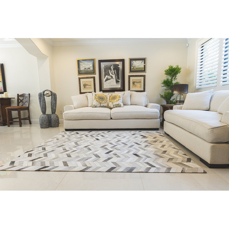 Latitude Run® Charlie-Leigh Chevron Handmade Cowhide Gray/White Area ...
