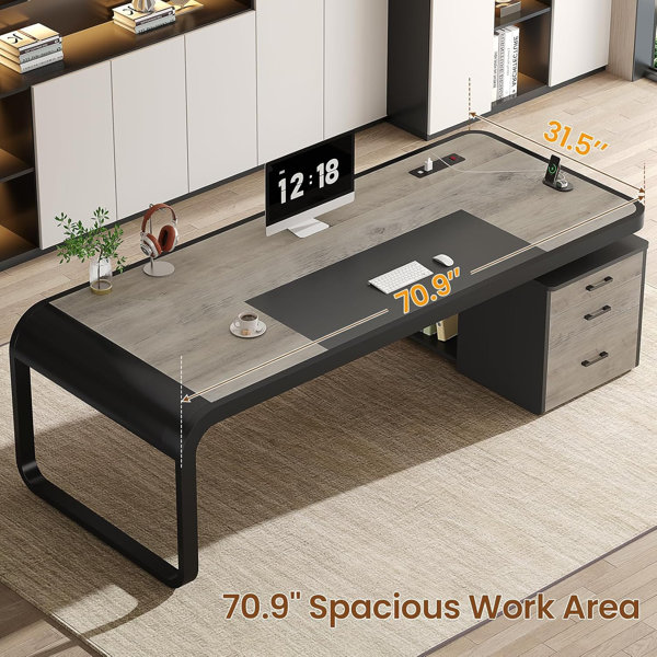 17 Stories 70.9" Executive Desk Large Computer Desk With Drawers And ...