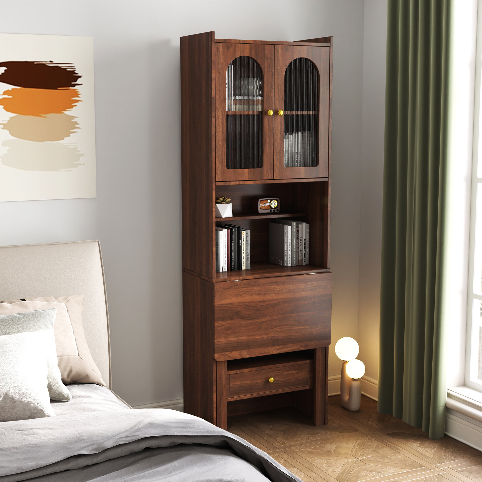 Latitude Run® Multi-Function Bookshelf With Shelf And Drawer And Fold ...