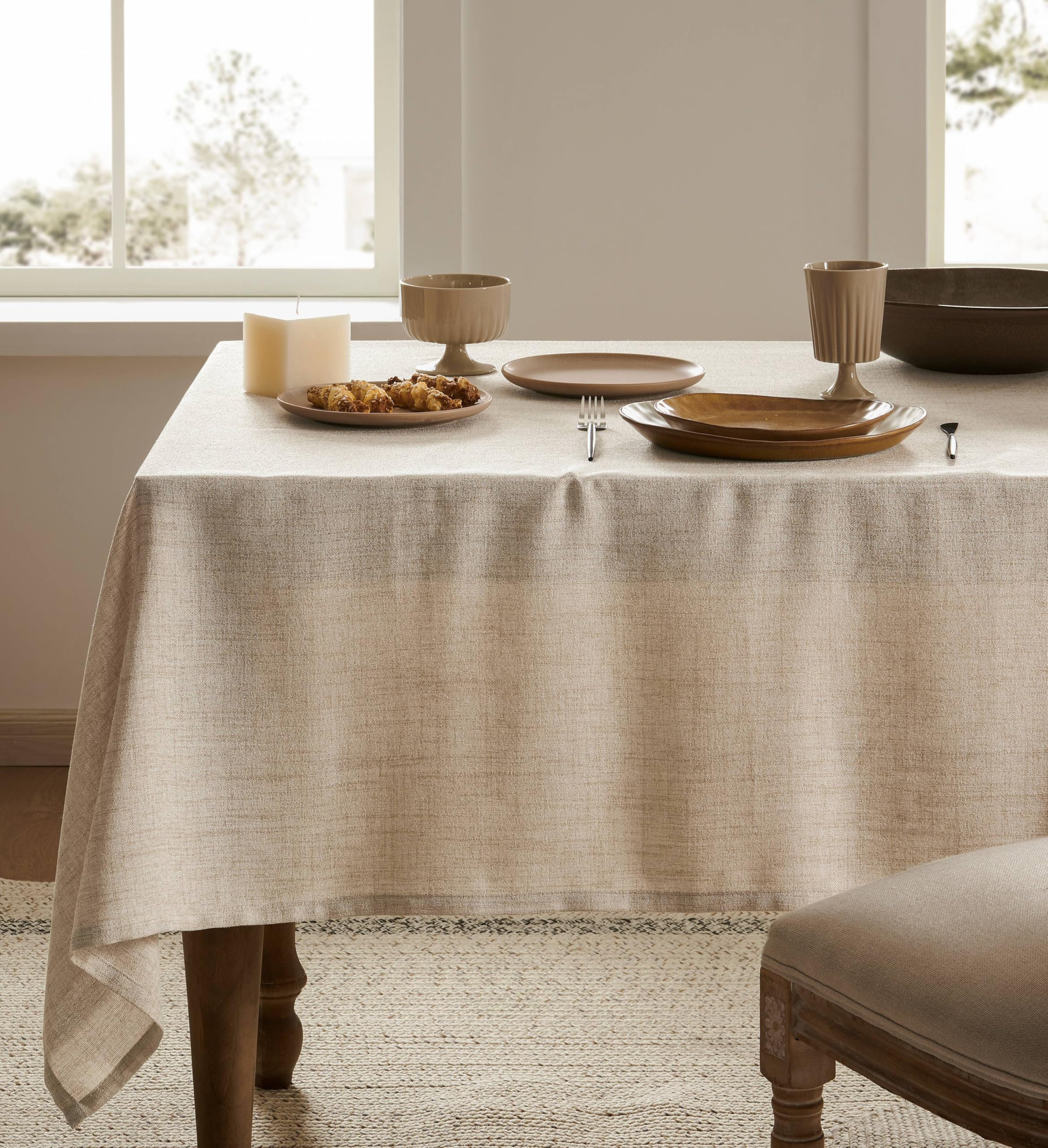 Gracie Oaks Linen Tablecloth For Rectangle Table 60X104 Inch Natural ...
