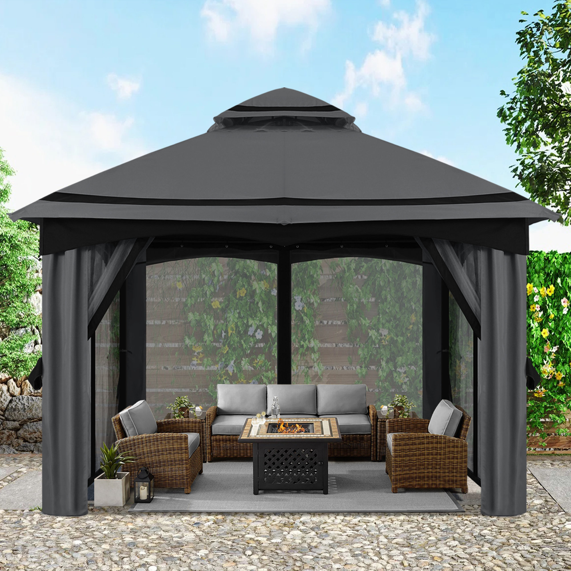 MasterCanopy Steel Patio Gazebo with Netting & Reviews | Wayfair