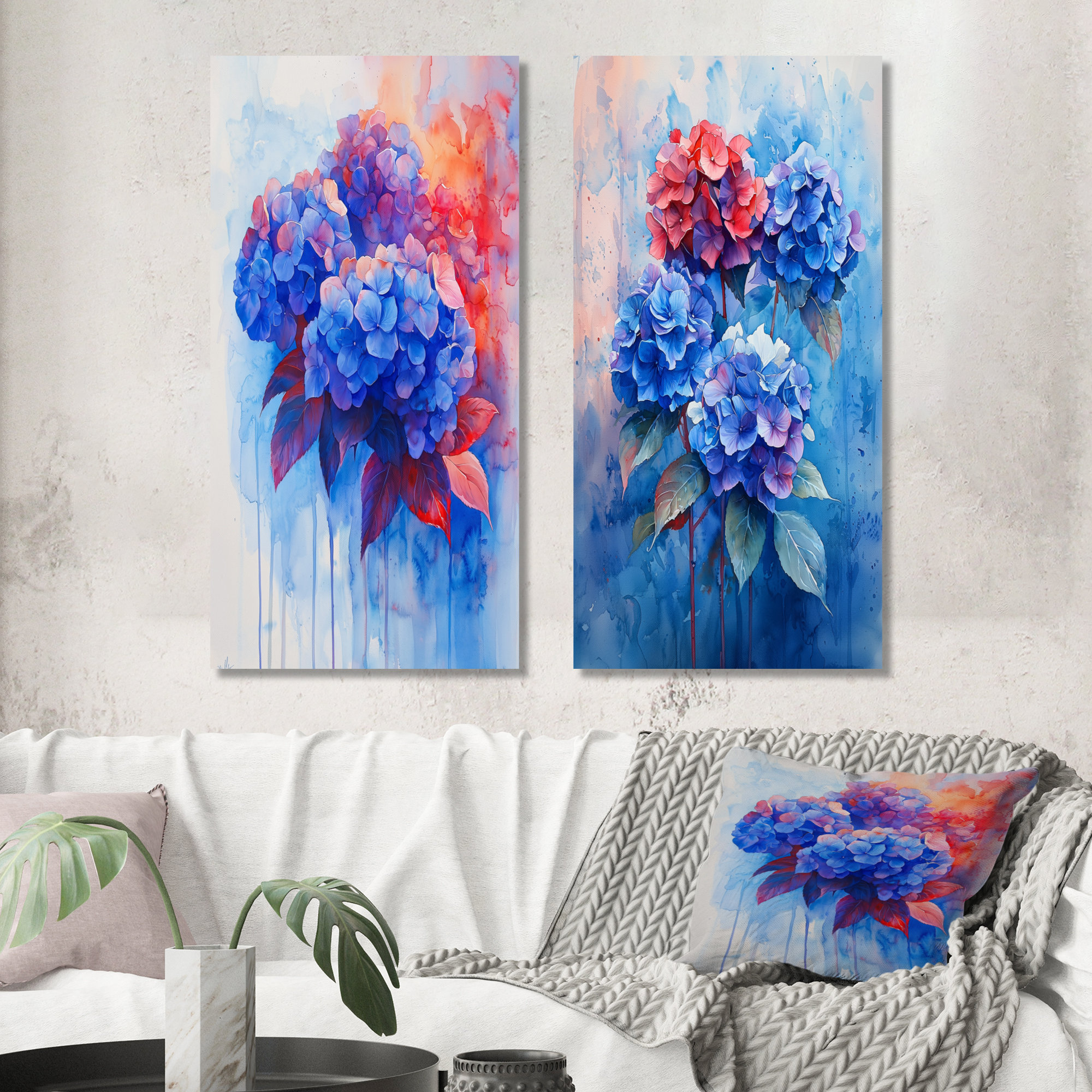 blue and red hydrangea