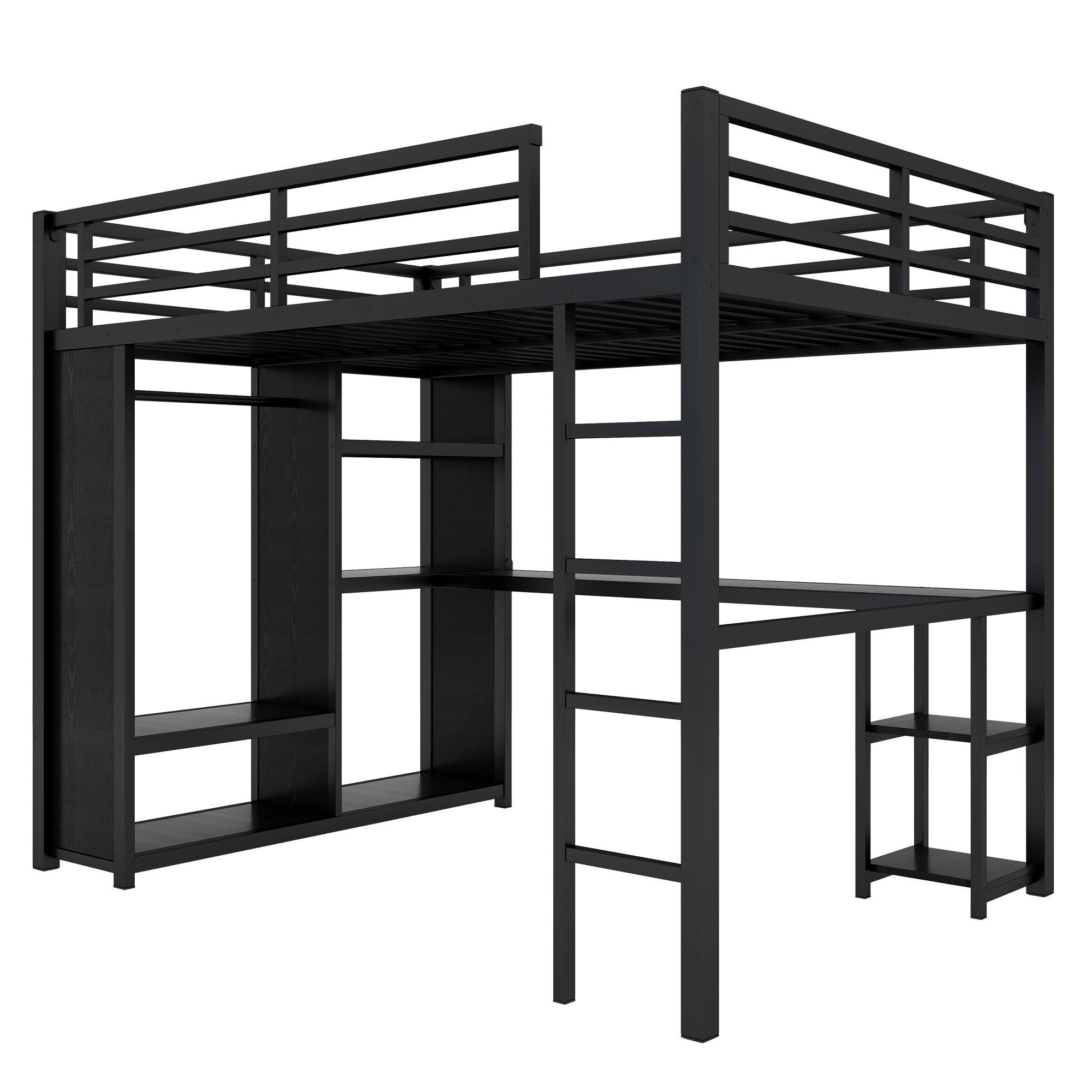 Isabelle & Max™ Loft Bed Frame With Built-In Wardrobe, Metal Loft Bed ...
