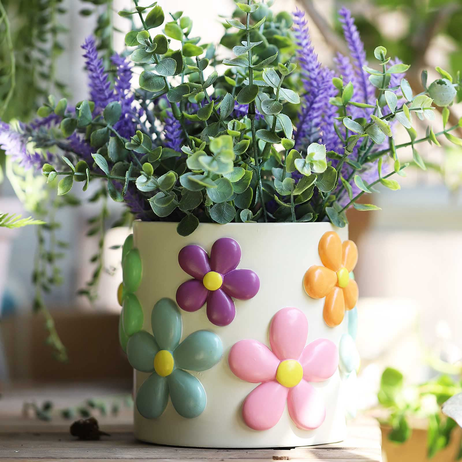 Gracie Oaks Colourful Flowers Planters Cute Unique Rainbow Planter With ...