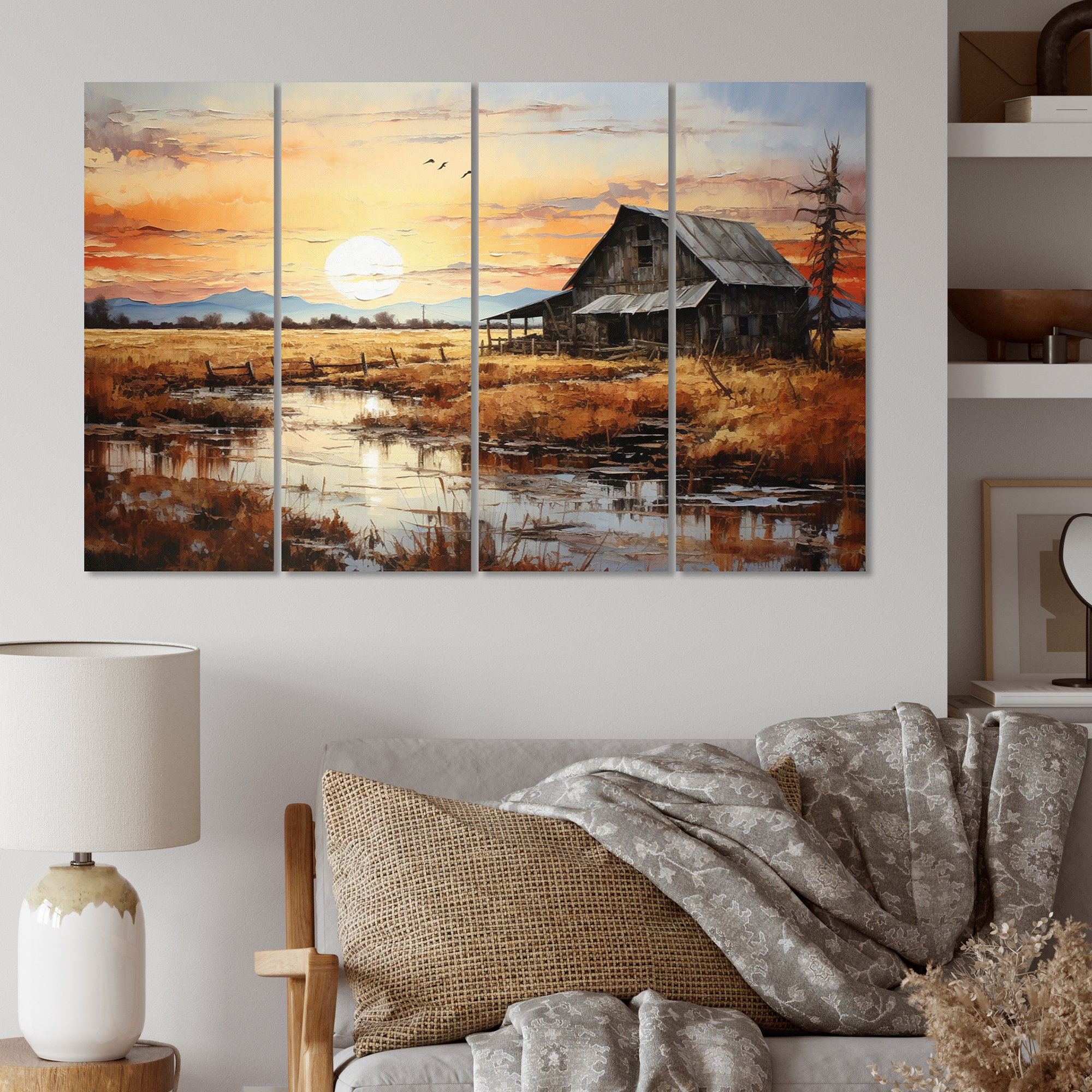 Design Art Barn Scenery at Dusk I - Farmhouse Metal Wall Decor Set ...