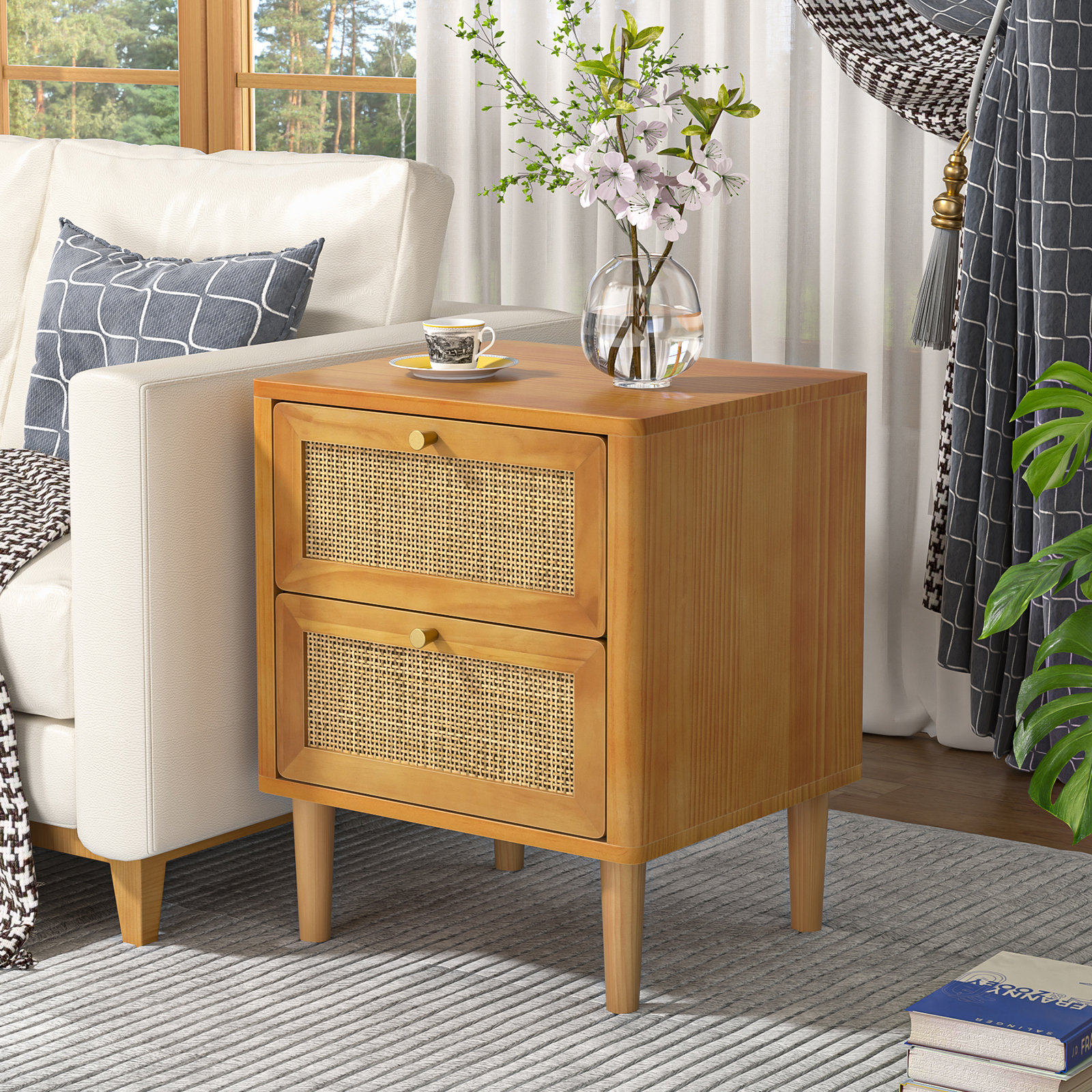 Bay Isle Home™ Camelle 2 - Drawer Cane Nightstand Solid Bedside Table ...