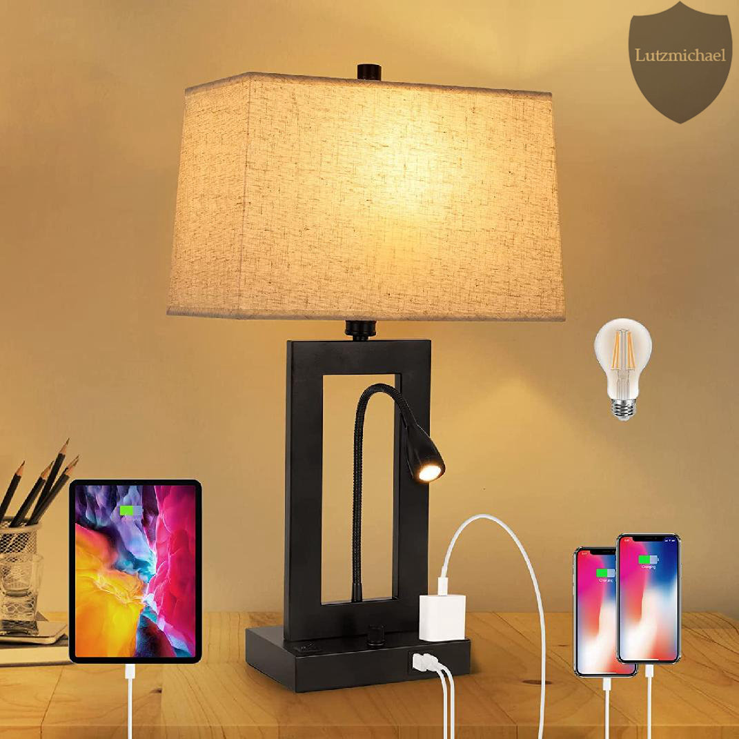 Latitude Run® Table Lamp With USB Charging Ports And AC Outlet, Fully ...
