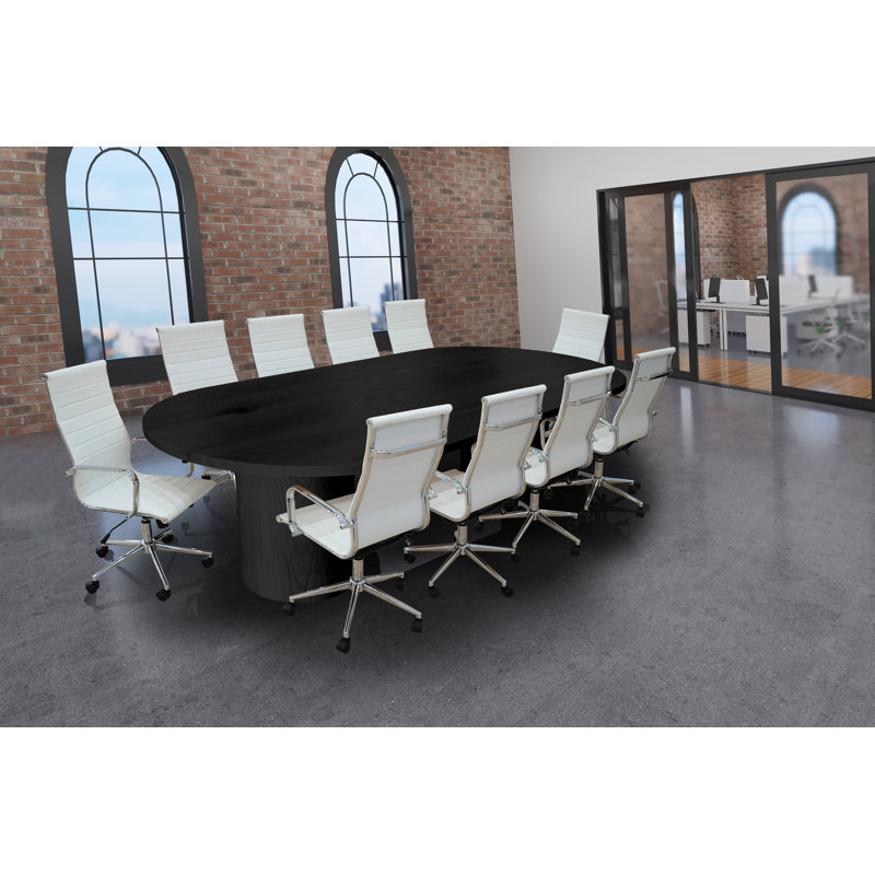 Wrought Studio Ghedeon 120'' Solid Wood Oval Conference Table with 10 ...