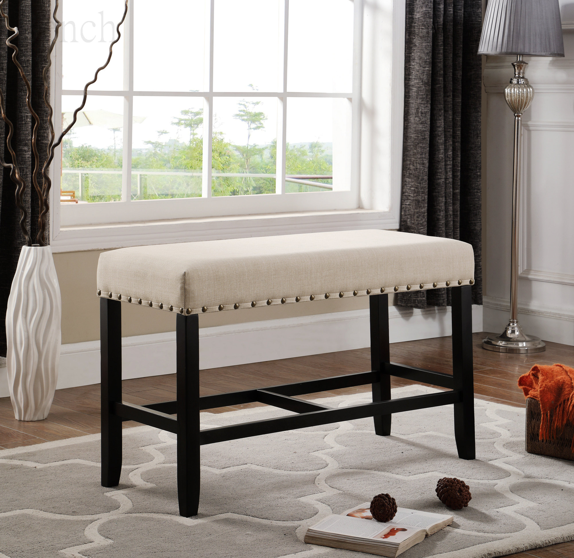 Winston Porter Bench Counter Height Dining Bench With Nailhead Trim For ...