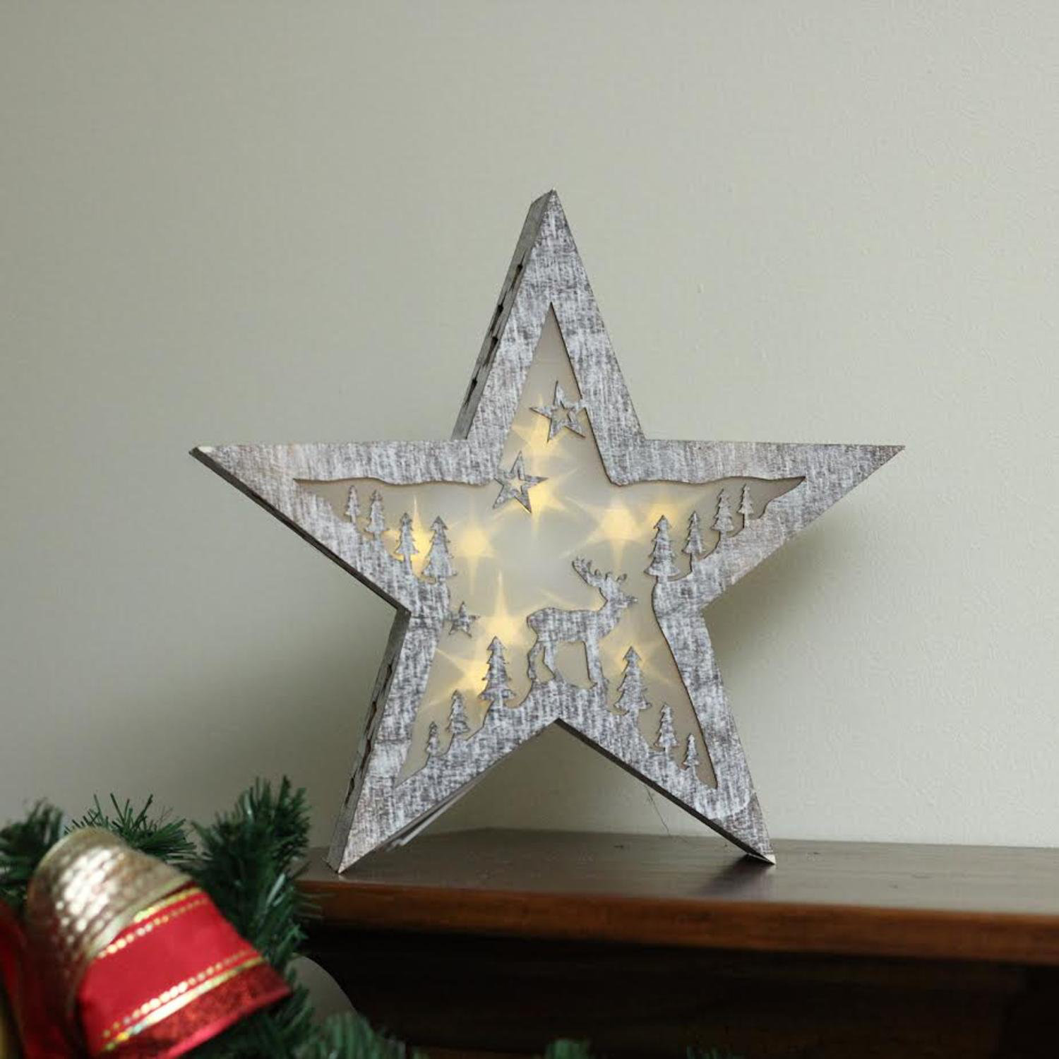 Northlight Seasonal 11" White Battery Operated LED Lighted Rustic Star ...