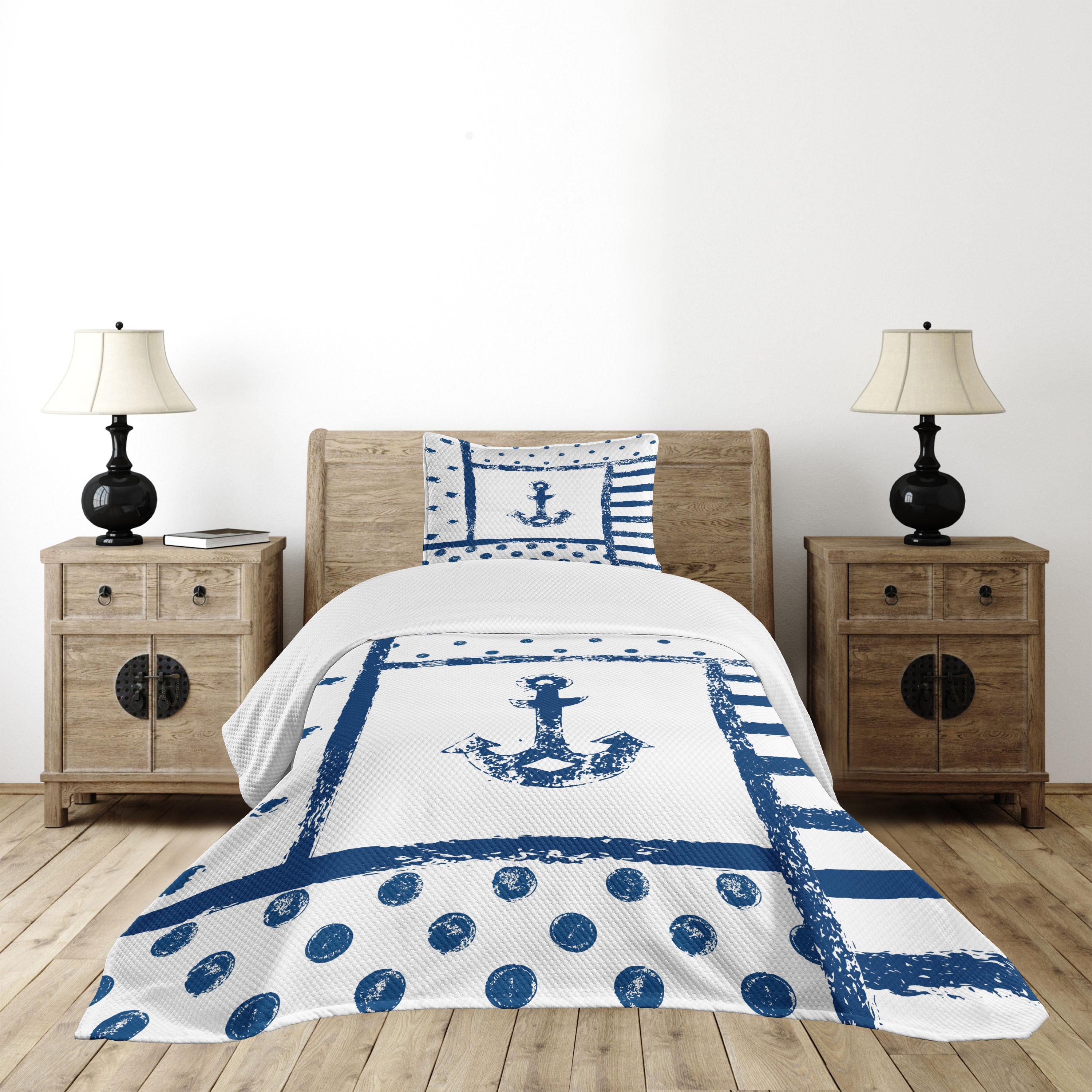Ambesonne Anchor Bedspread Grunge Boat Navy Theme | Wayfair