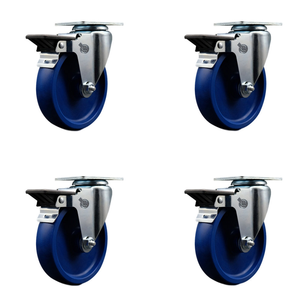 Service Caster Solid Poly Wheel Swivel Top Plate Caster with Brake ...