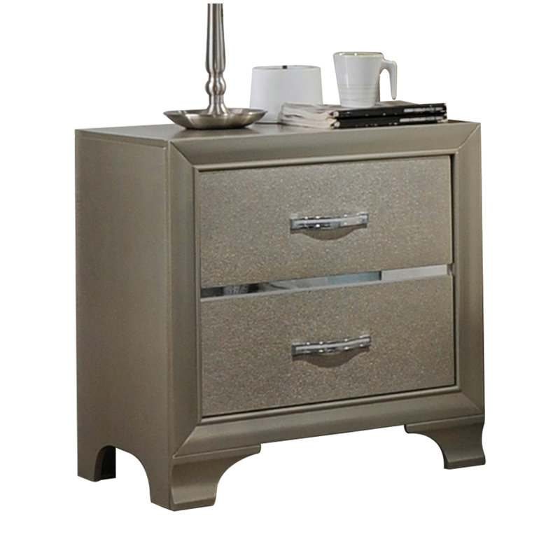 House of Hampton® Magana Champagne 2-Drawer Nightstand | Wayfair