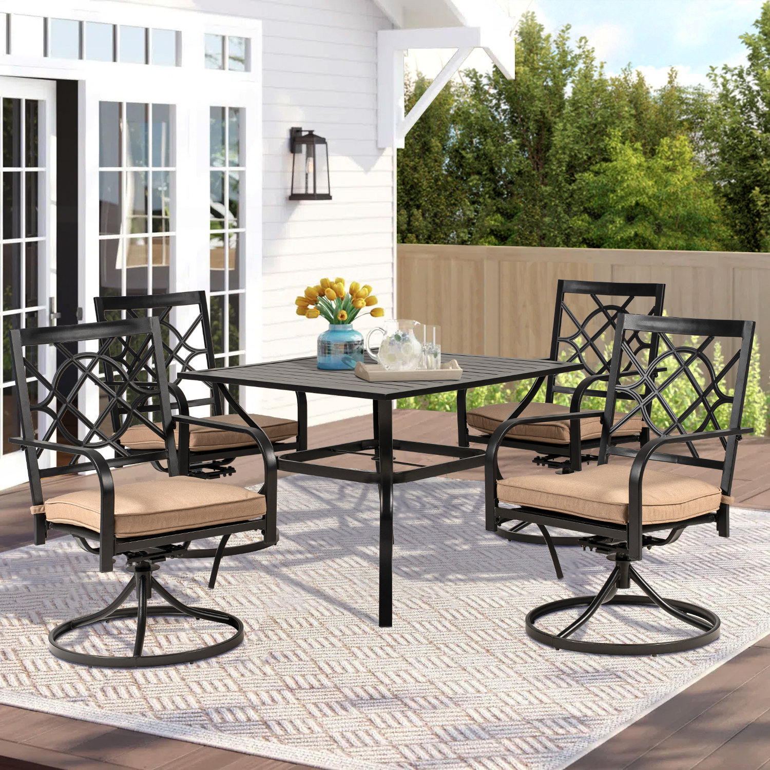 Winston Porter Jayc Square 4 - Person 37" Long Dining Set with Cushions ...