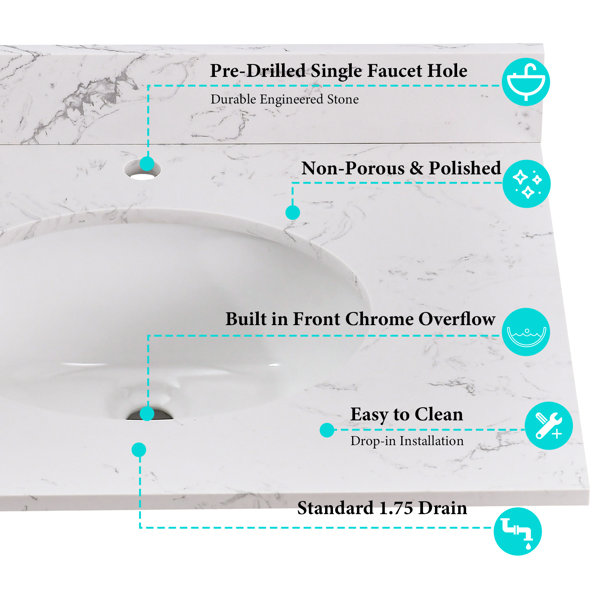 SOUEEUM 30" Engineered Stone Single Bathroom Vanity Top In Carrara ...