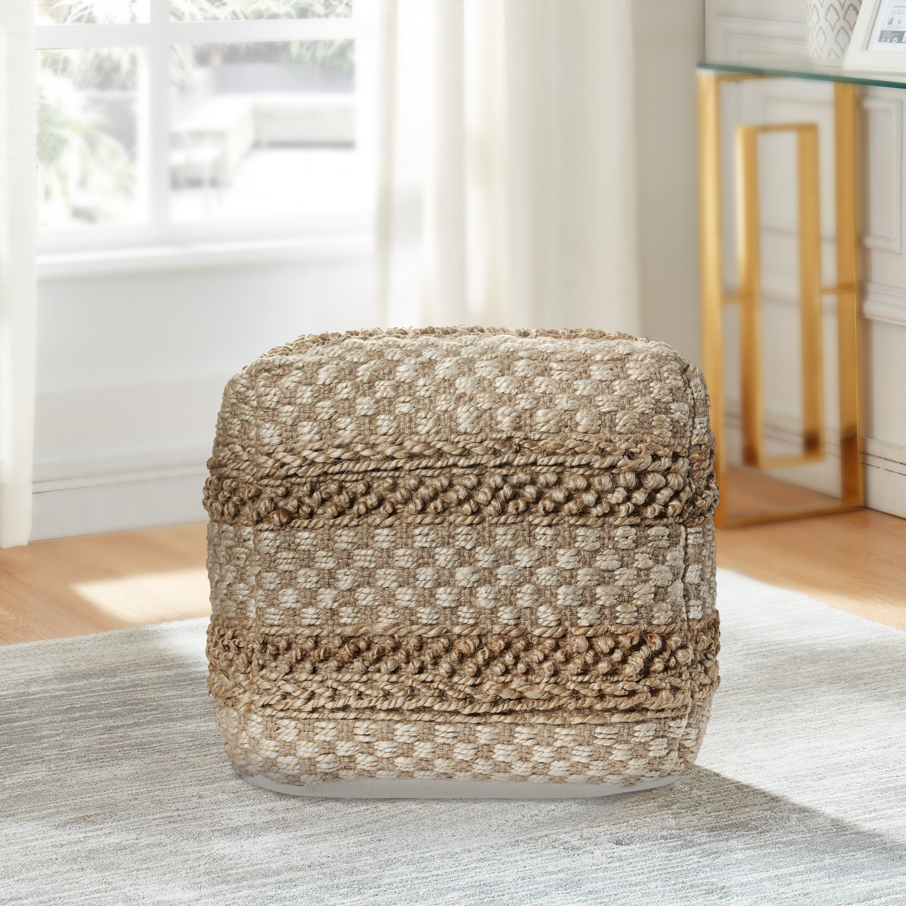 Dovecove Allmon Modern Boho Solid Hand-Made Jute/Cotton Ottoman Pouf ...