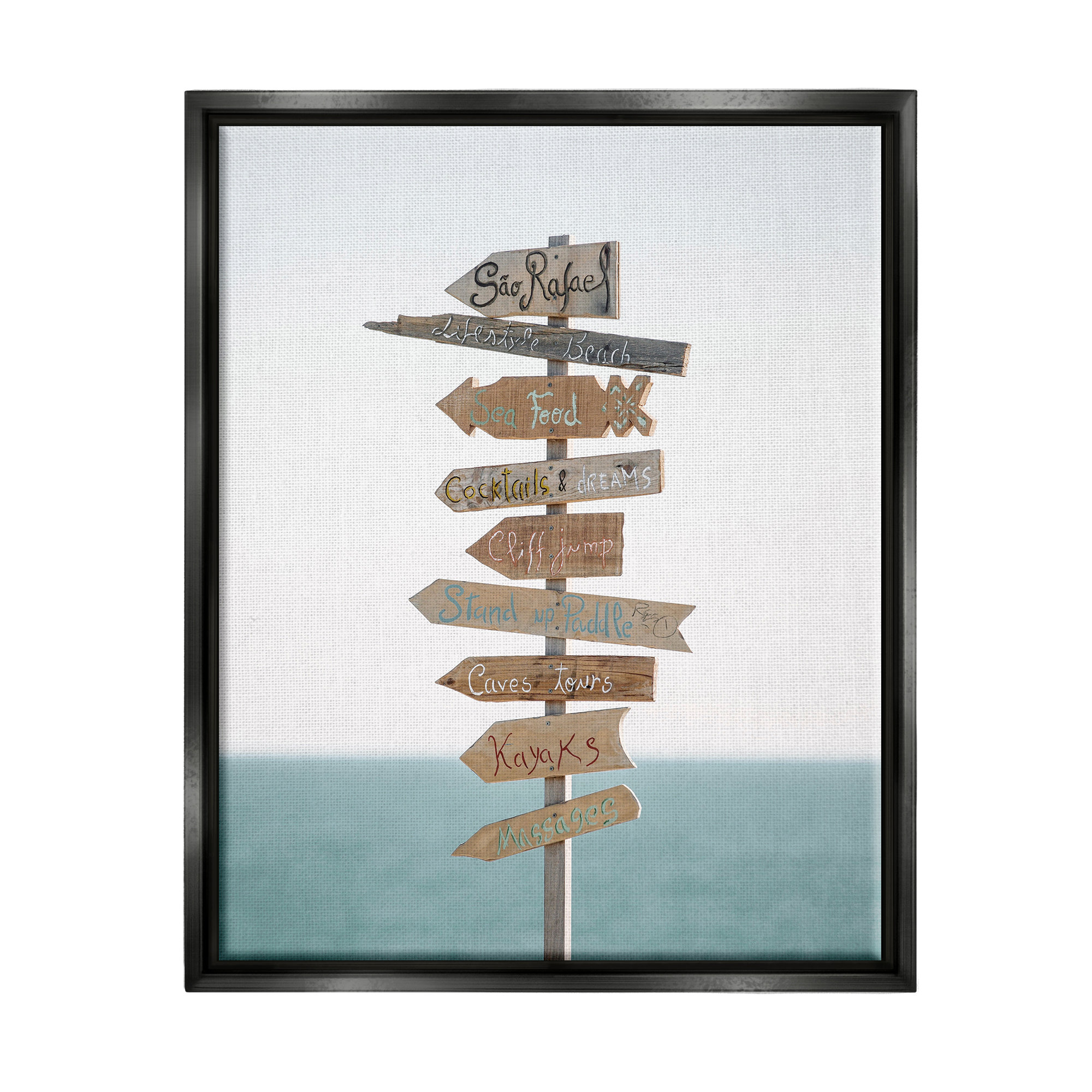 Rosecliff Heights Nautical Beach Direction Sign Framed Floater Canvas ...