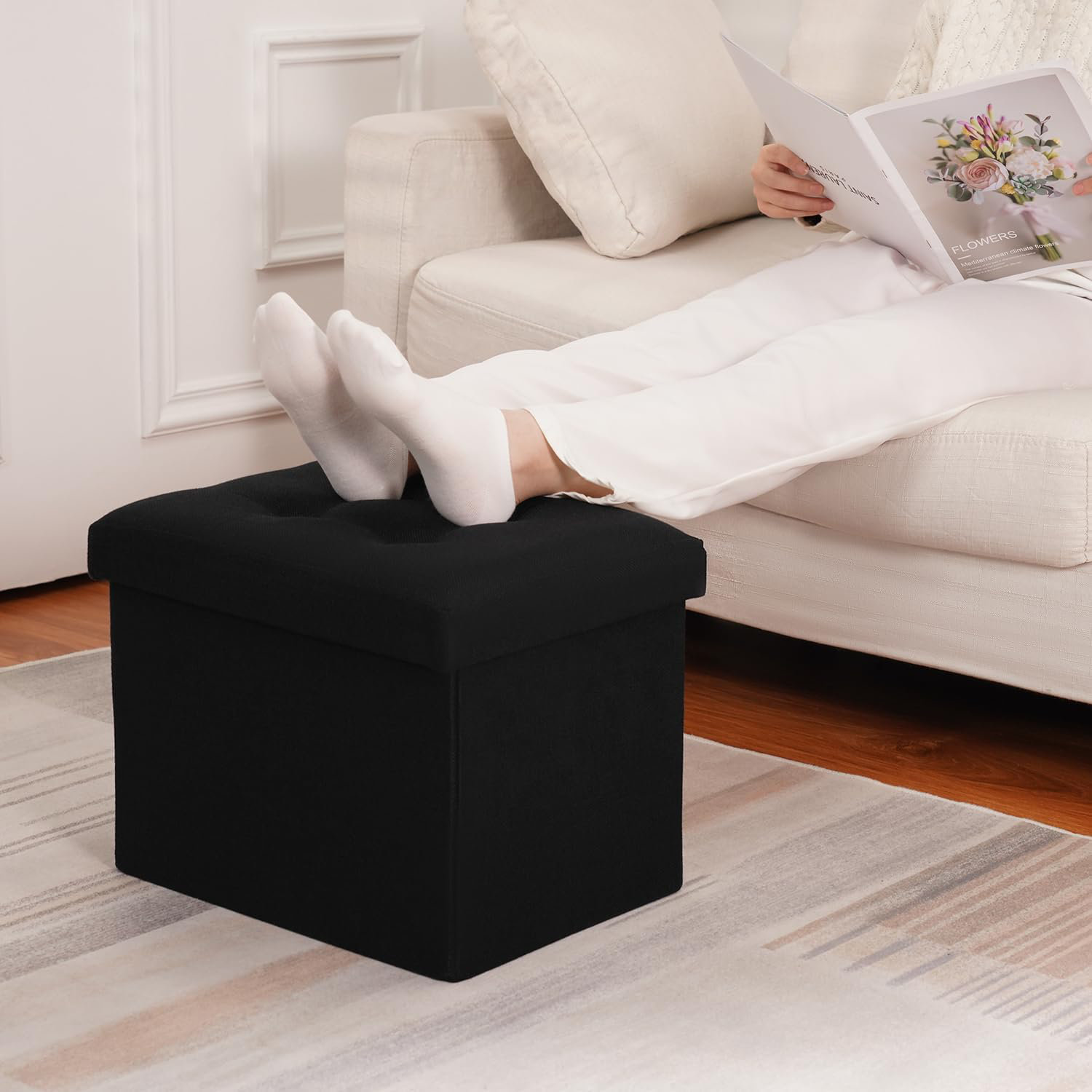 Ophelia & Co. Ottoman Storage Footrest Stool, Foldable Storage Ottoman ...