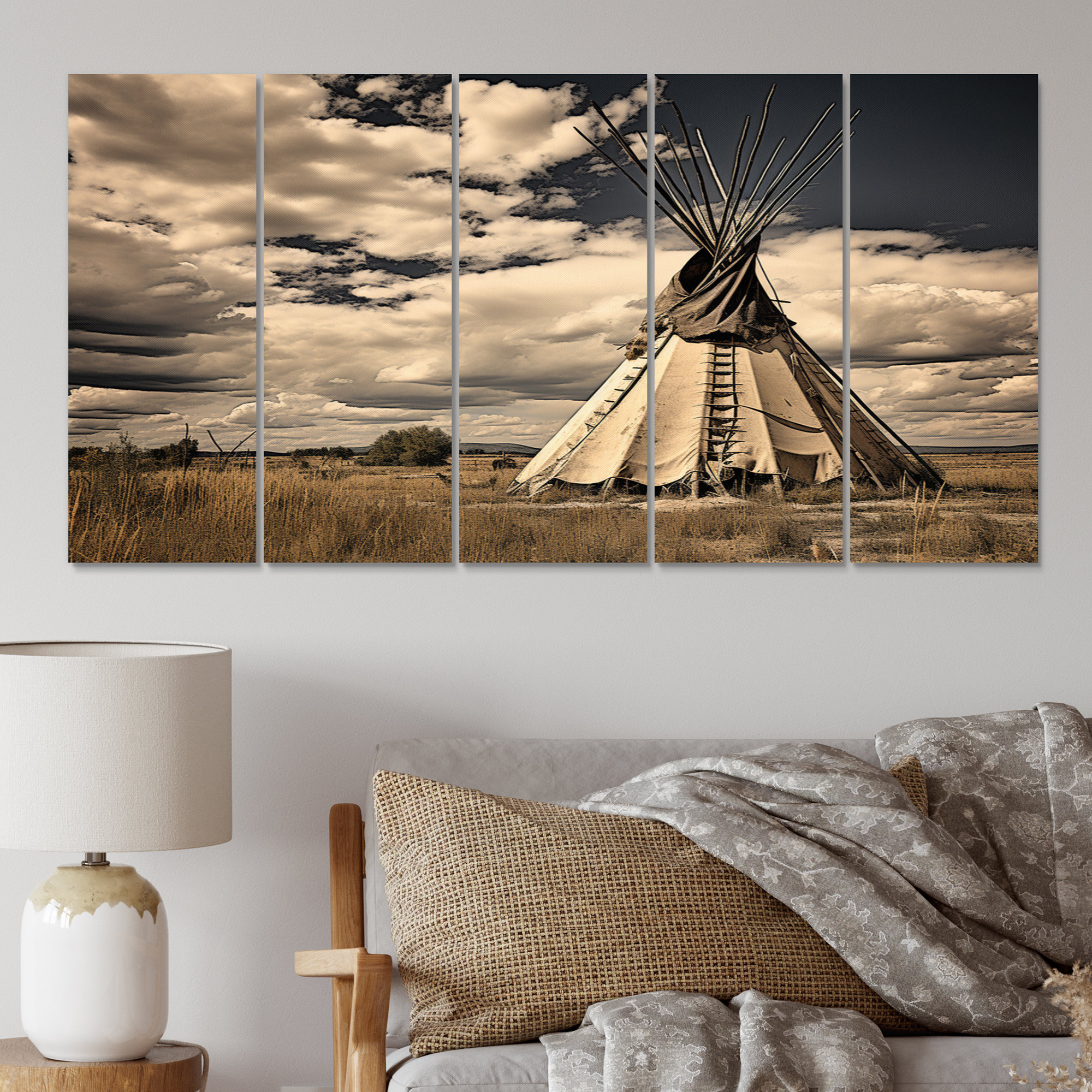 Union Rustic Grey Native Tipi Shadows Of Heritage II - Native American ...